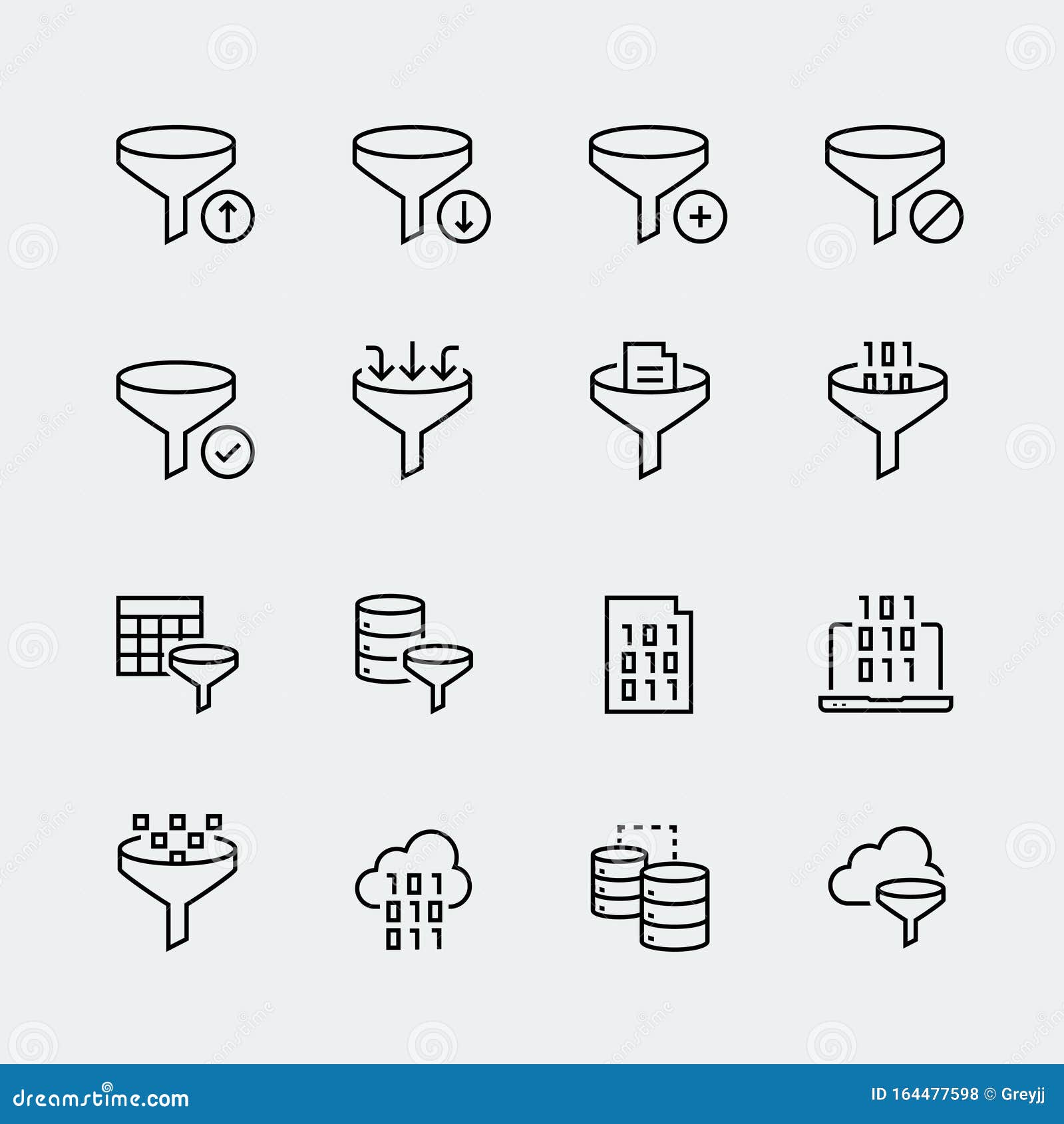 Filter Data Icon Set in Outline Style Stock Vector - Illustration of ...