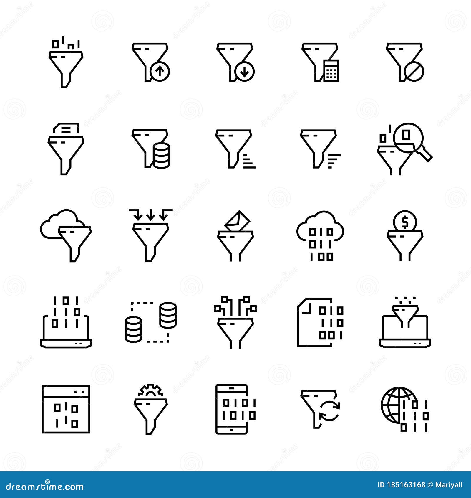 Filter Data Vector Icon Set in Line Style Stock Vector - Illustration ...