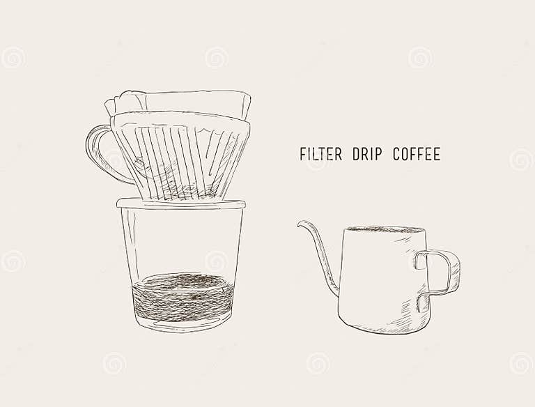 Filter Drip Coffee, Sketch Vector. Stock Vector - Illustration of ...