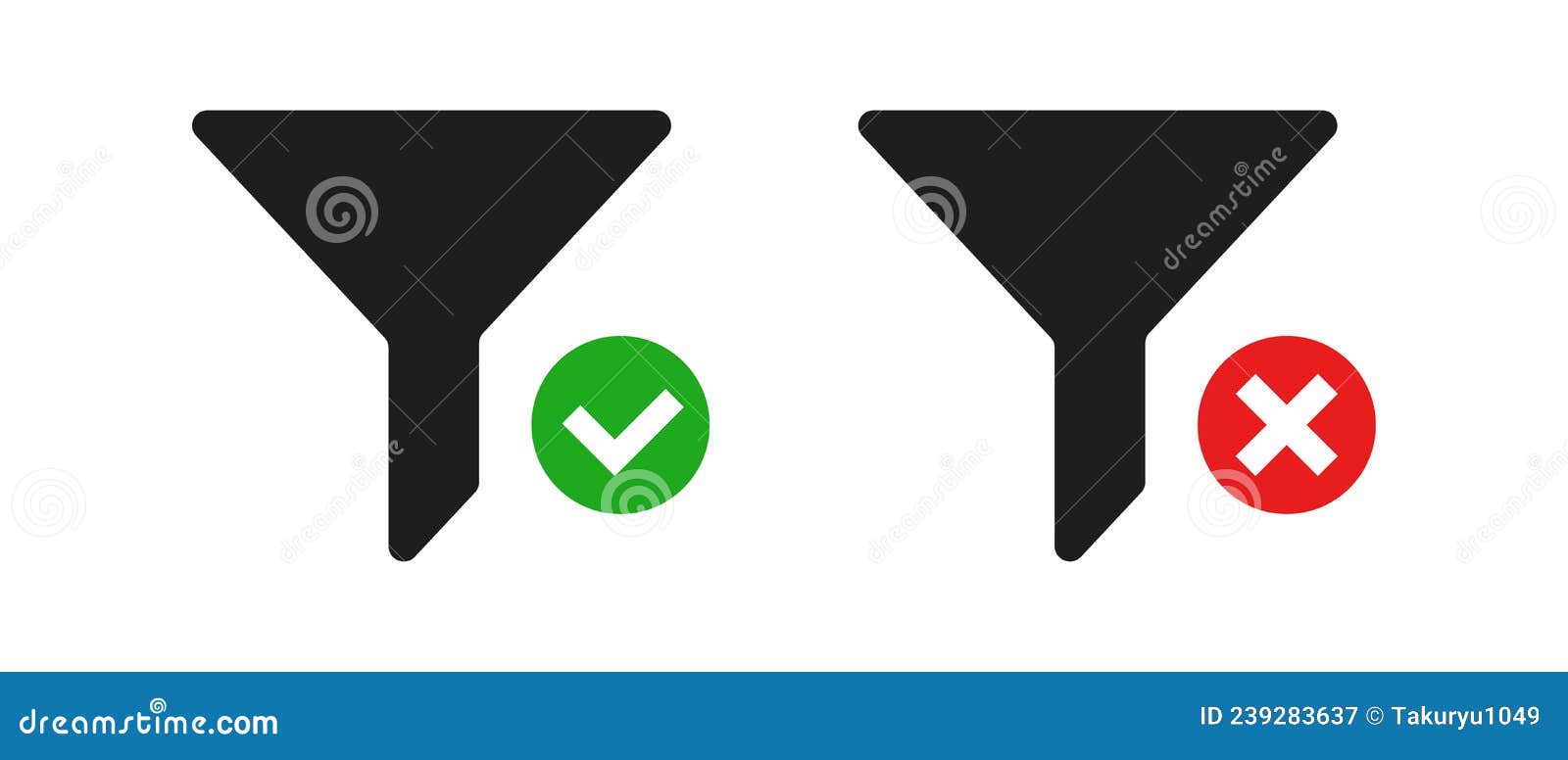 A Filter Icon with a Check Mark and a Cross Mark. Stock Vector ...