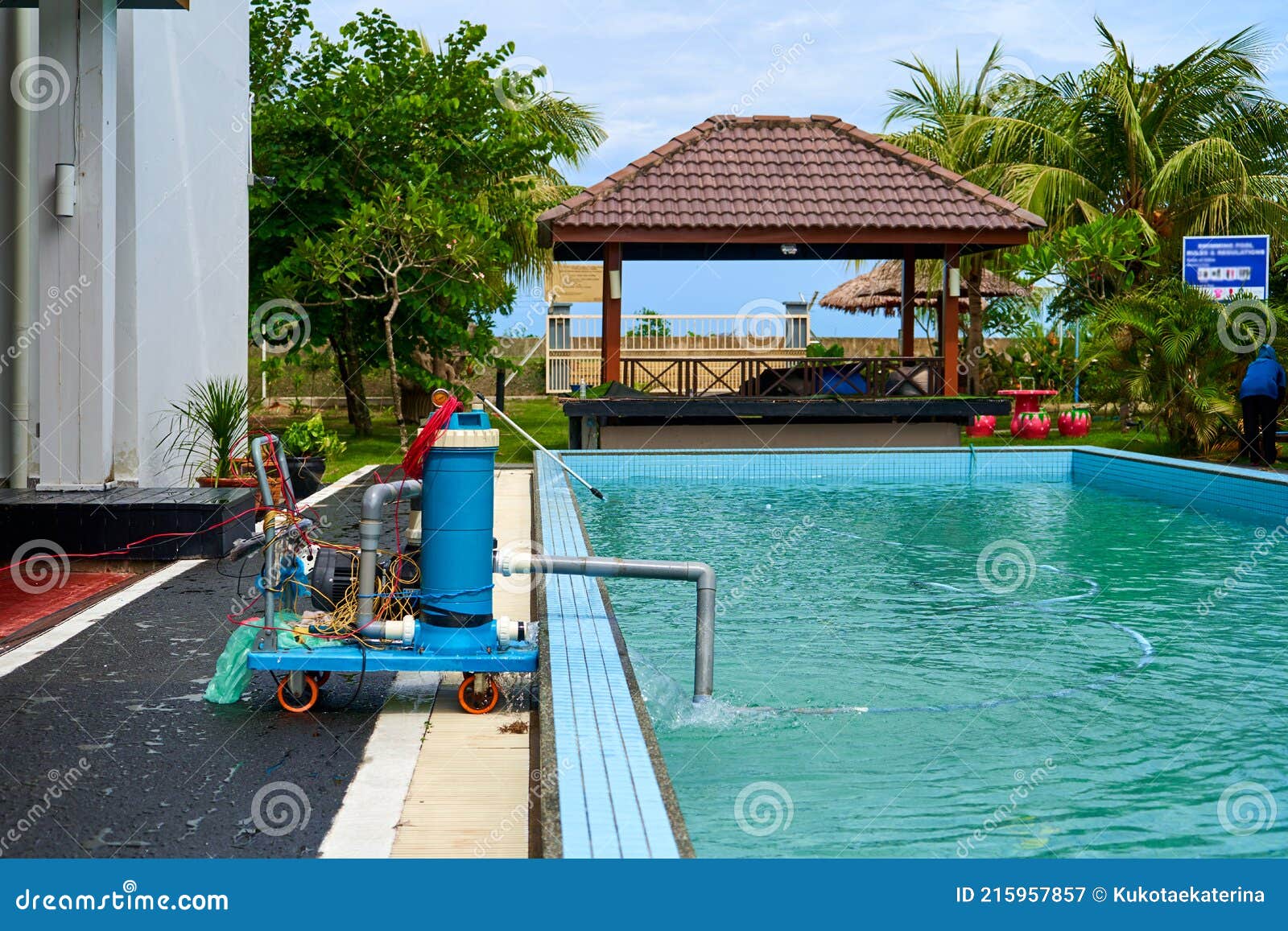 A Filter Pump Cleans the Pool Water. Device for Automatic Cleaning of ...