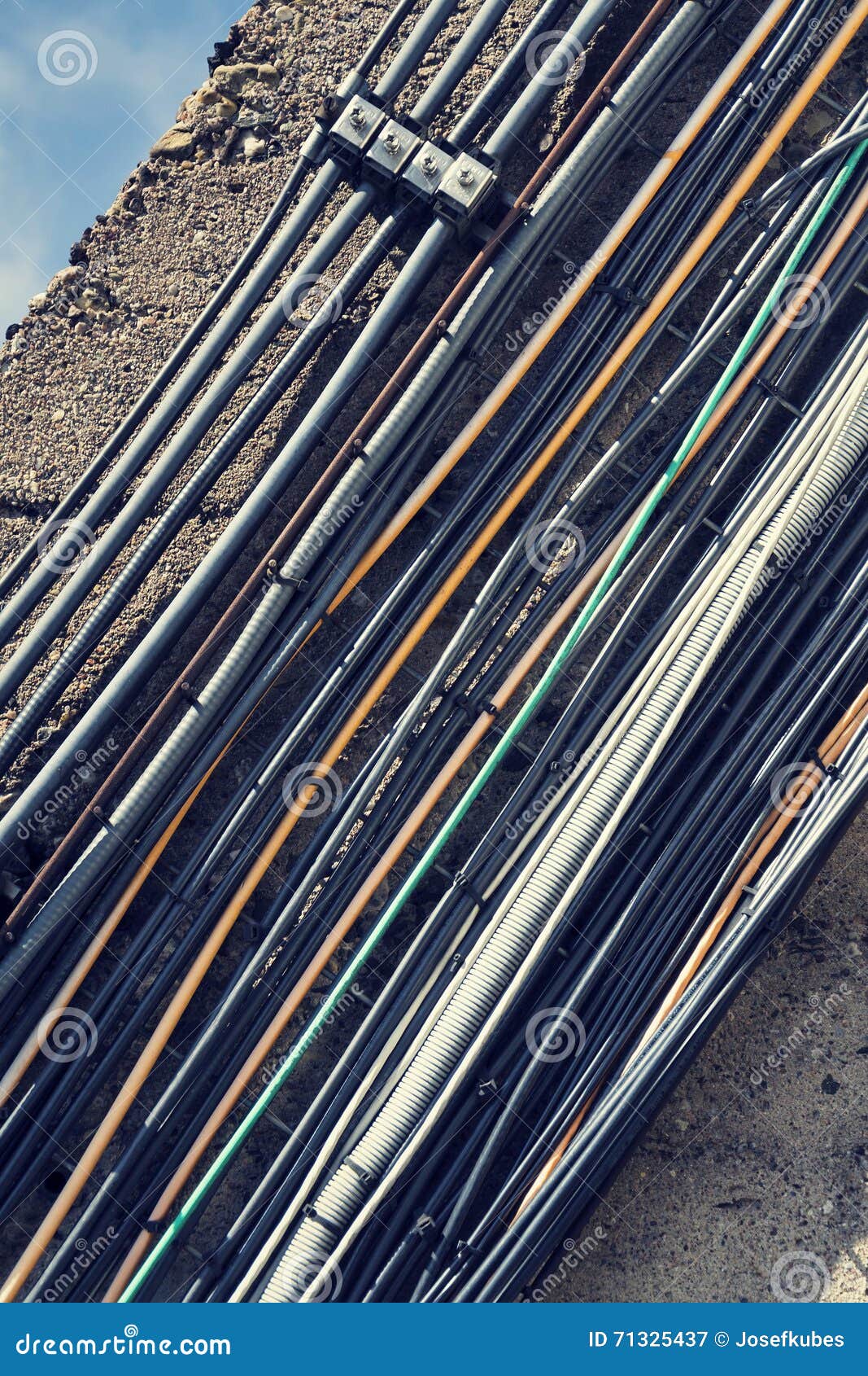 Filtered Vintage Bunch of Data Cables Outside on Wall Stock Image ...