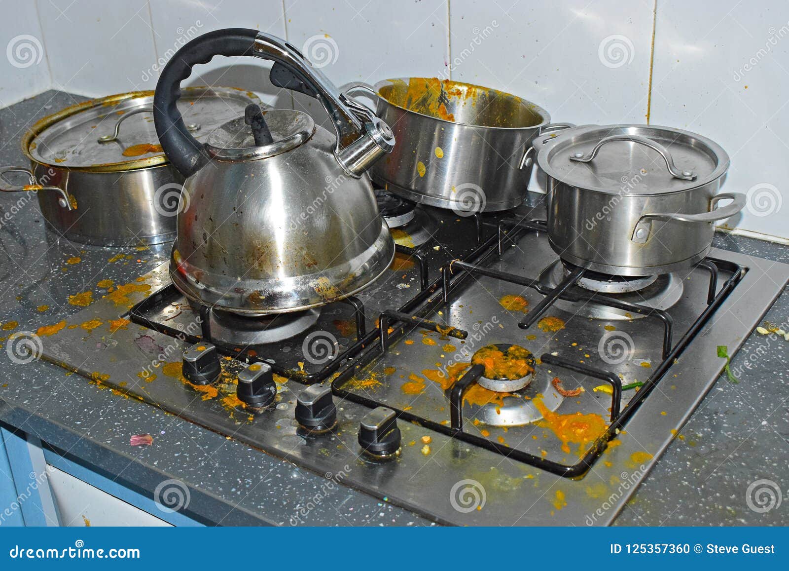 A Filthy Dirty Kitchen stock photo. Image of kettle - 125357360