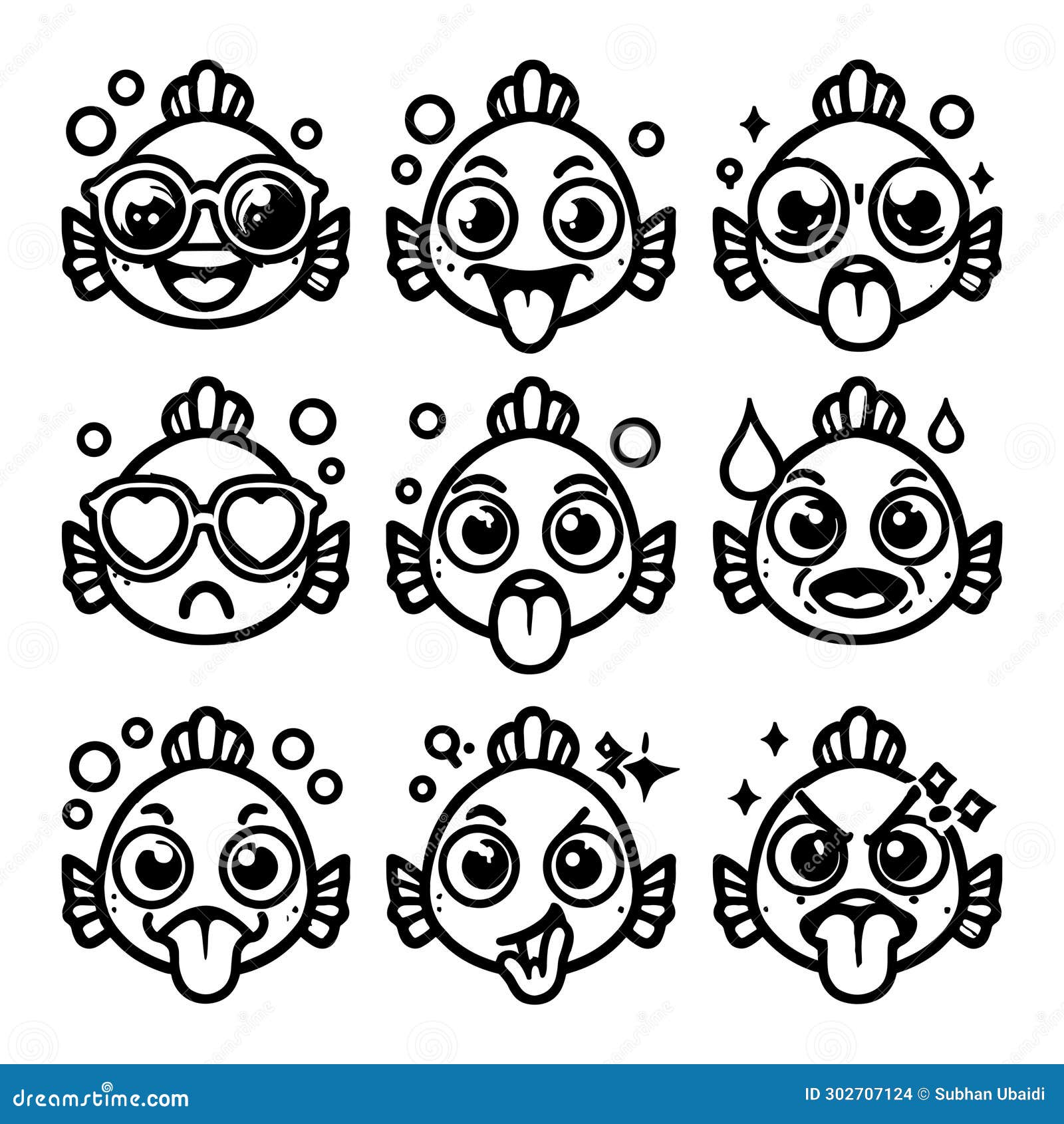 Fin-tastic Expressions: Hilarious Fish Faces Vector Set for a Splash of ...