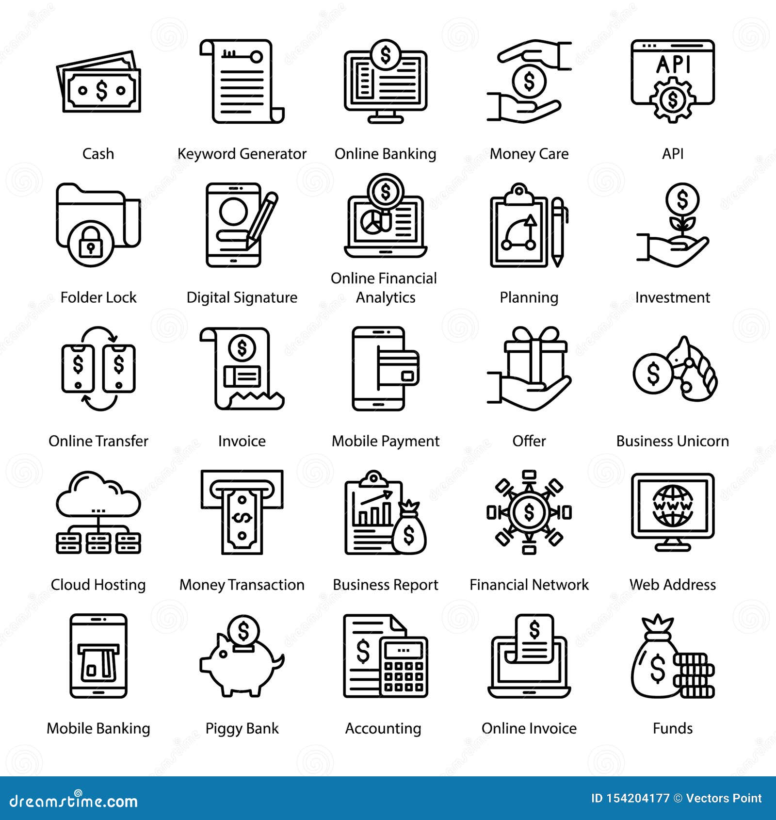 Fin Tech Line Icons Pack stock vector. Illustration of cash - 154204177
