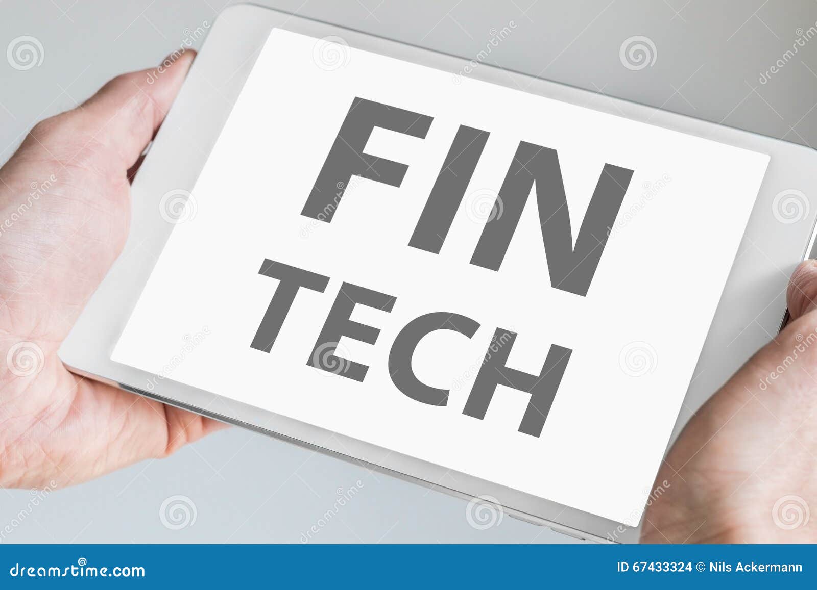 Fin Tech Text Displayed on Touchscreen of Modern Tablet or Smart Device ...