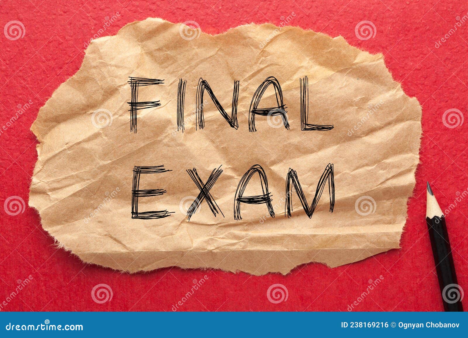 Final Exam Marked With F- With Red Pencil On Blue Background, Top View ...