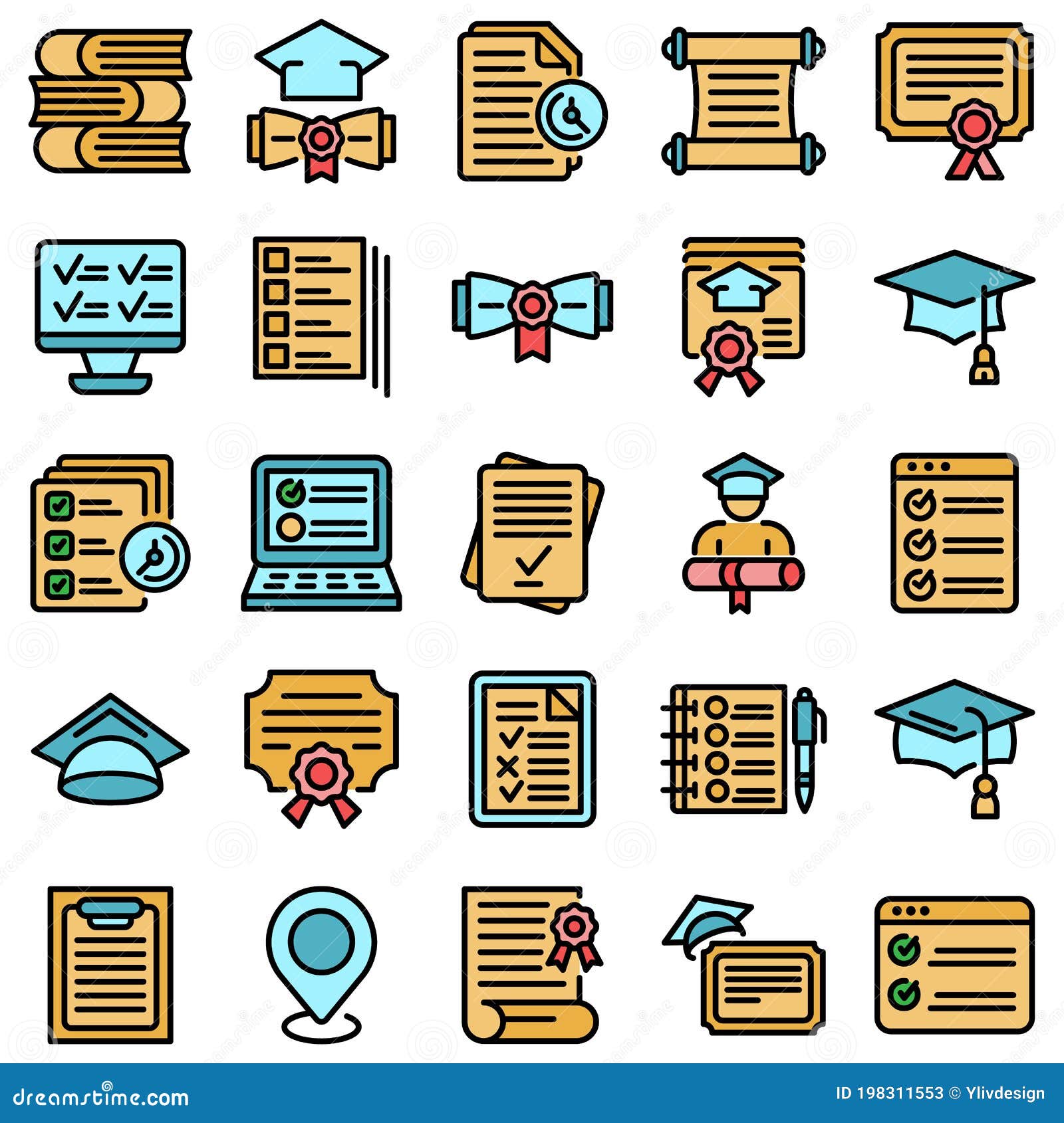 Final Exam Icons Set Vector Flat Stock Vector - Illustration of stress ...