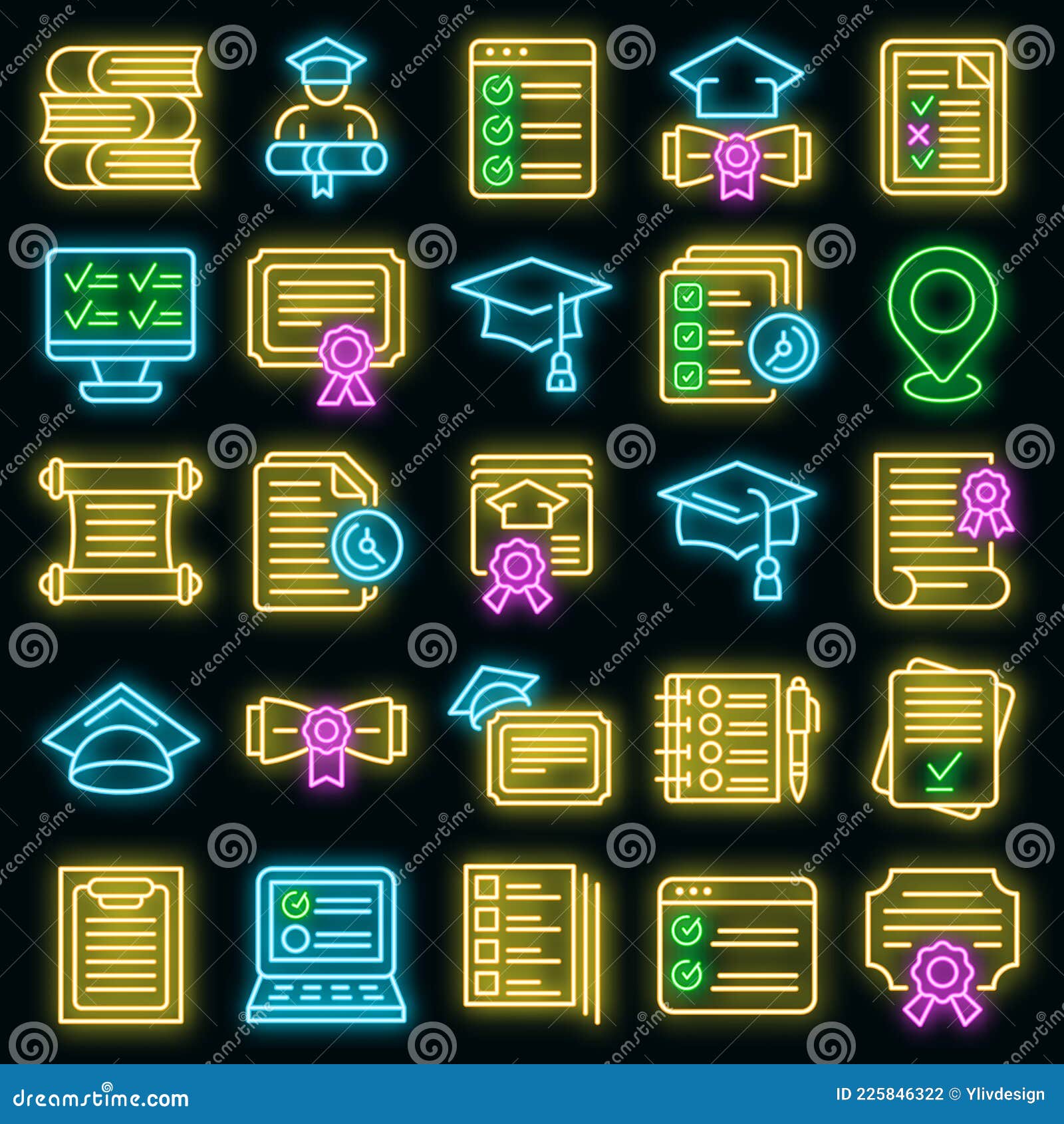 Final Exam Icons Set Vector Neon Stock Vector - Illustration of ...