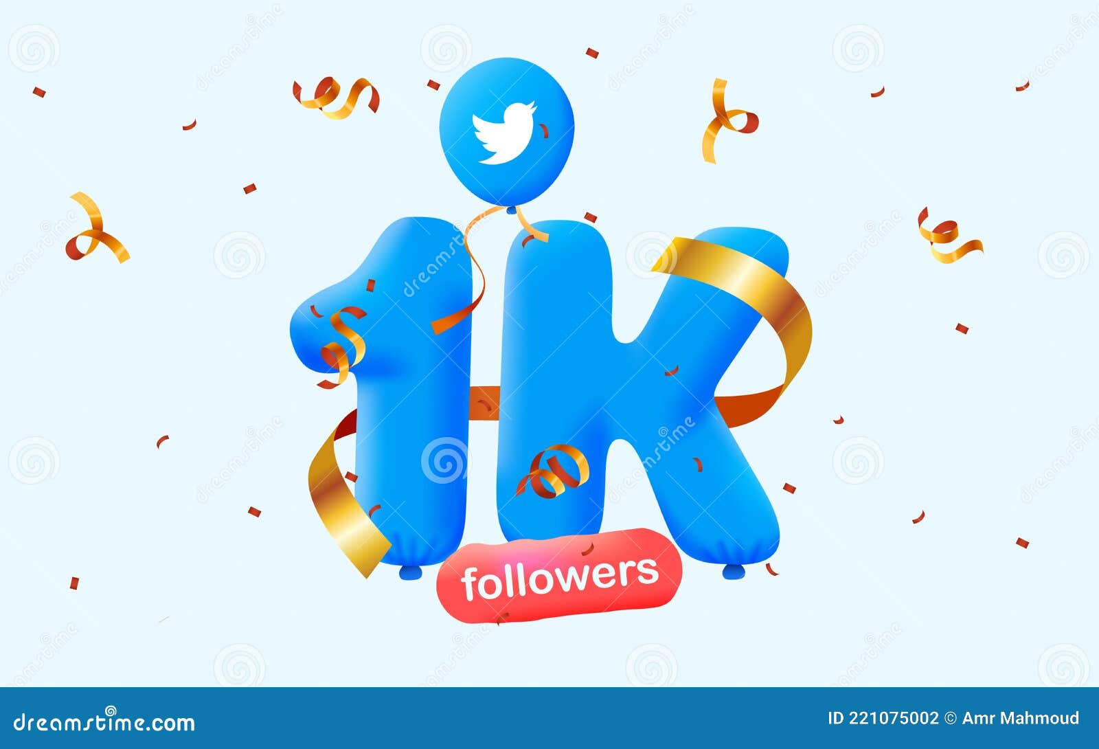 1K Followers Thank You Twitter 3d Blue Balloons and Colorful Confetti ...