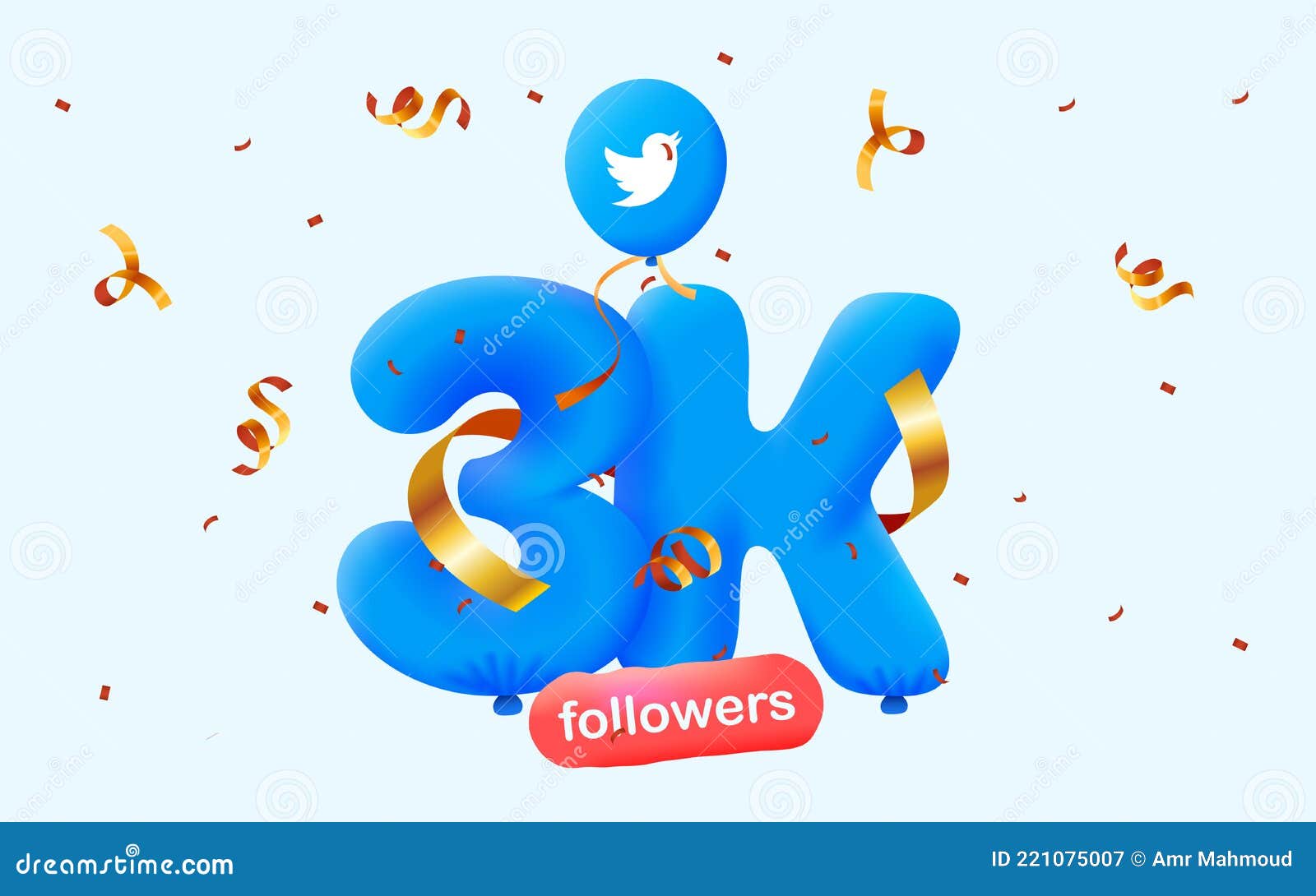 1K Followers Thank You Twitter 3d Blue Balloons And Colorful Confetti ...