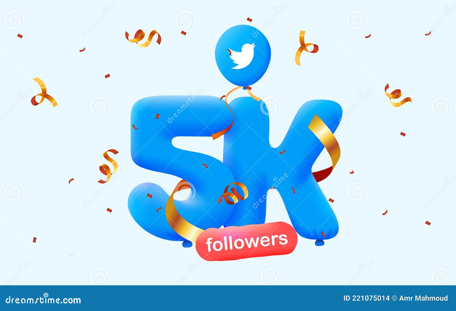 5k Followers Thank You Twitter 3d Blue Balloons and Colorful Confetti ...