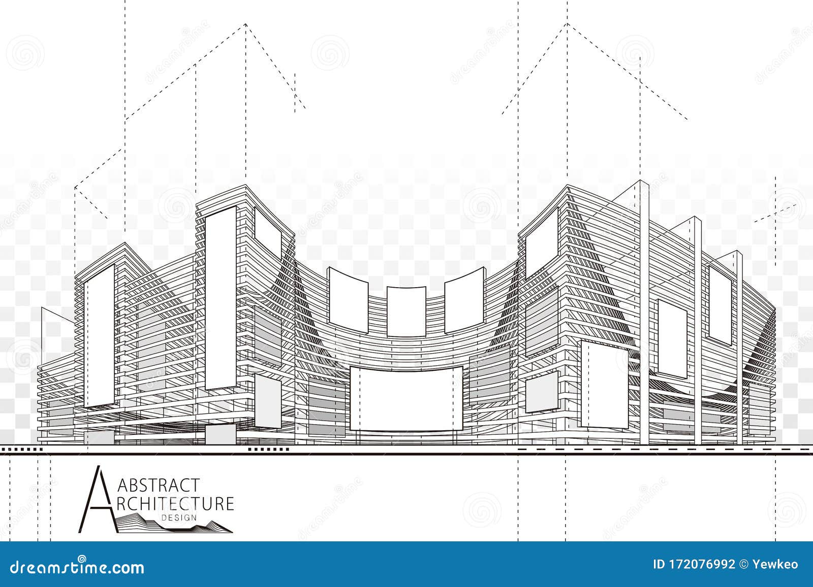 3D Illustration Abstract Architecture Building Line Drawing. Stock ...