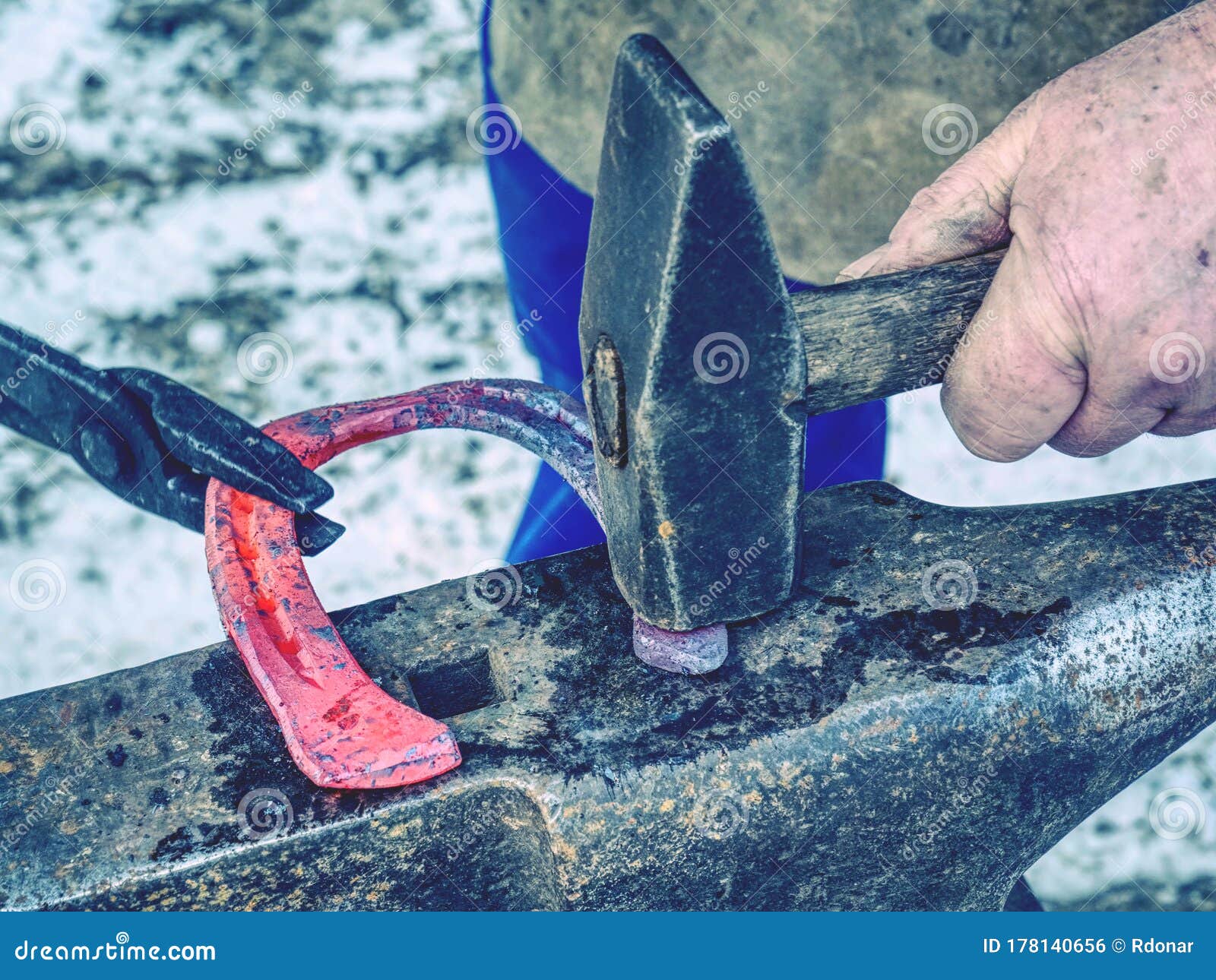 Finalize Horseshoe, Hitting Hot Metal with Hammer Stock Photo - Image ...