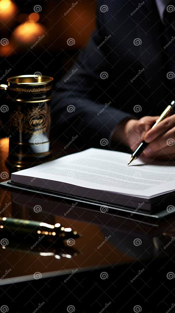 Finalizing Commitment Businessmans Signature on Contract Denotes Formal ...