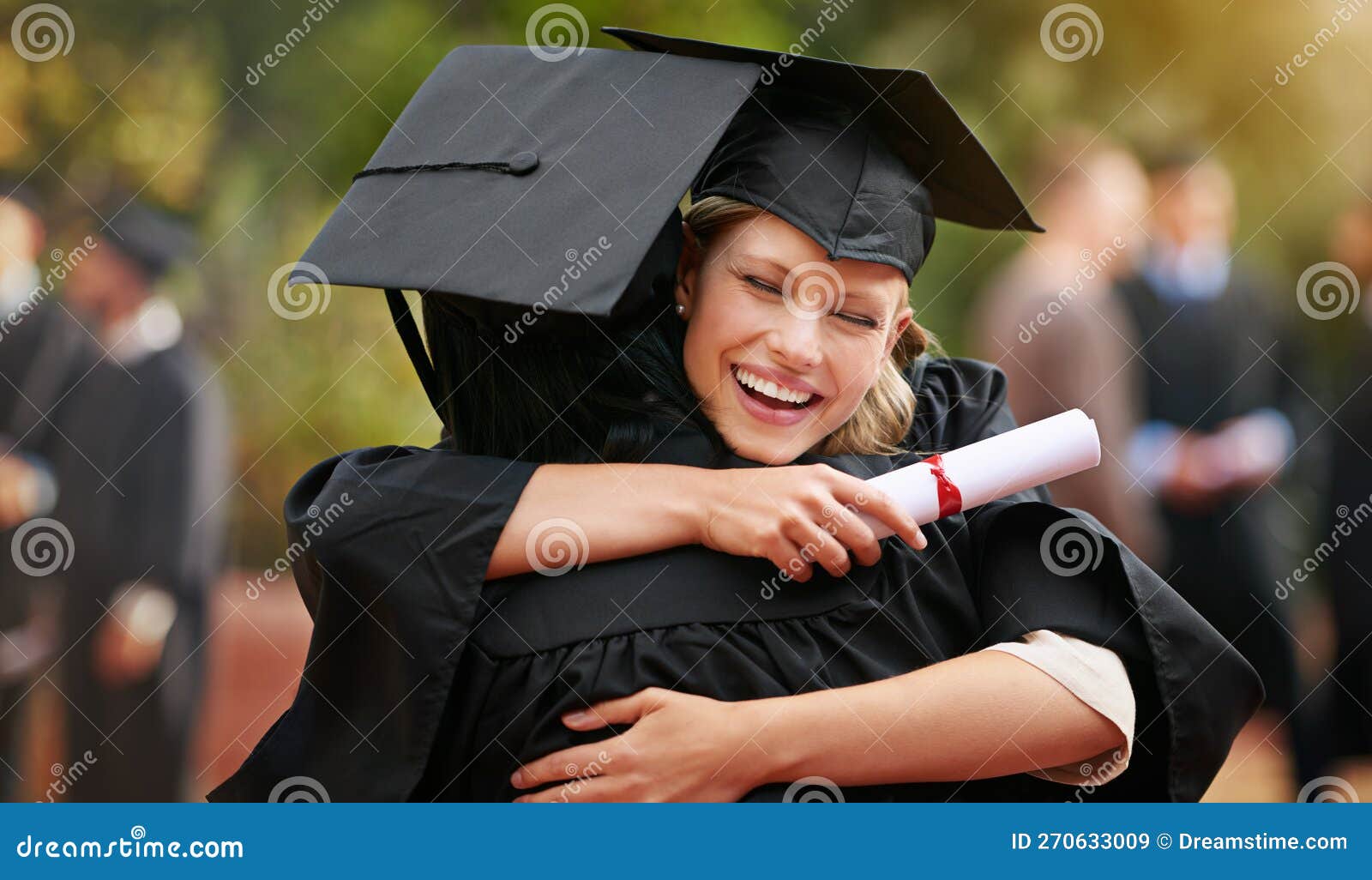 We are Finally Here. Two College Graduates Hugging One Another in ...