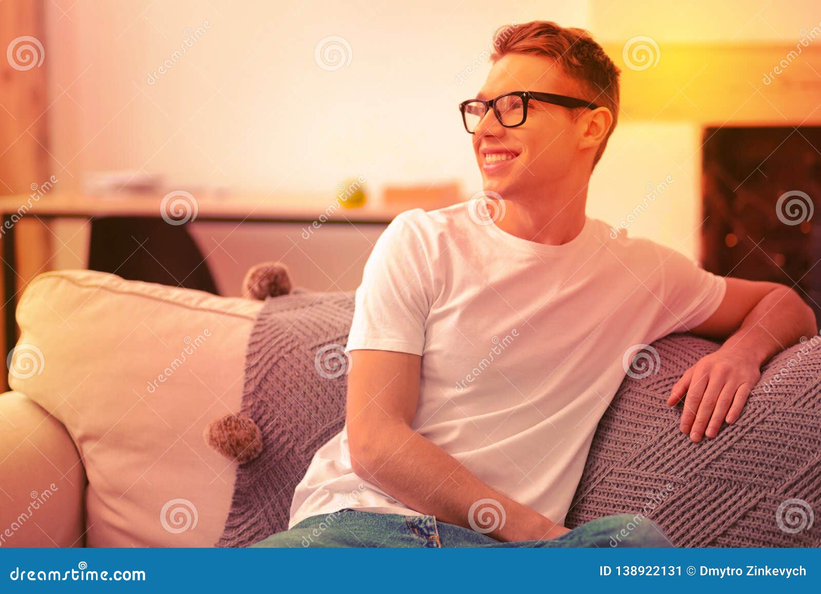 Exuberant Merry Guy Resting after Classes at Home Stock Image - Image ...