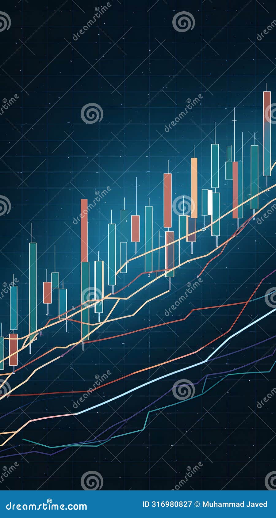 Finance Background Candlesticks Chart On Dark Screen Vector Royalty ...