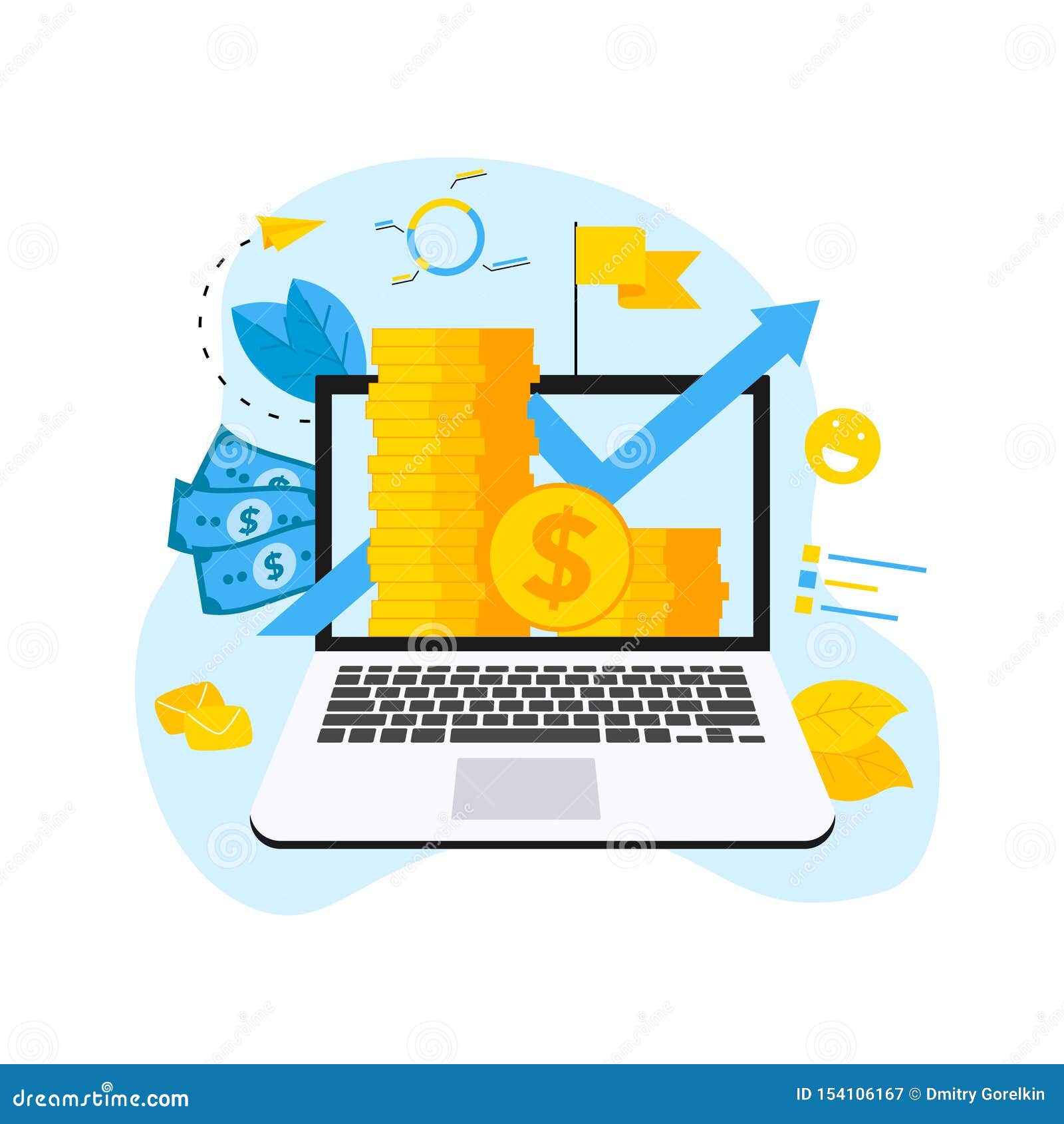 Finance and Business Growth Blue Arrow. Dollar Coins with Growth Arrow ...