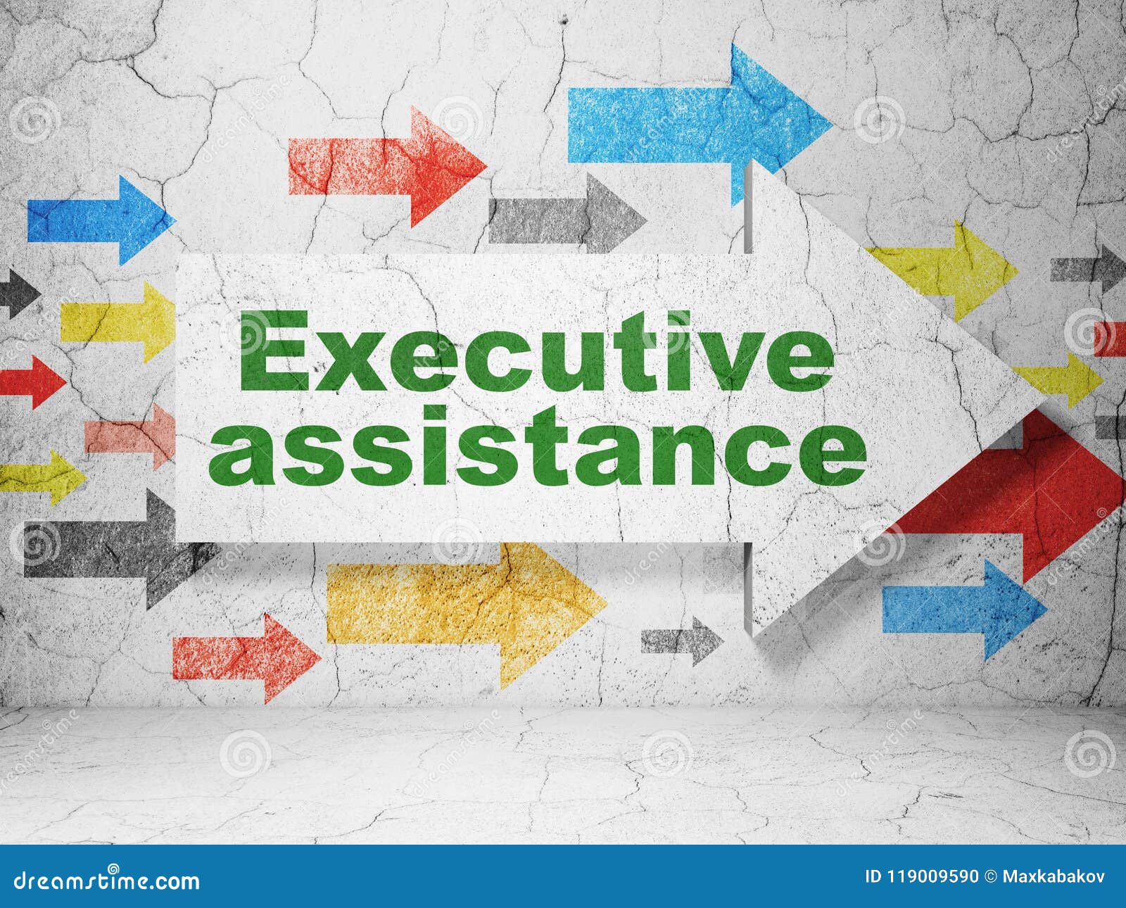Finance Concept: Arrow with Executive Assistance on Grunge Wall ...