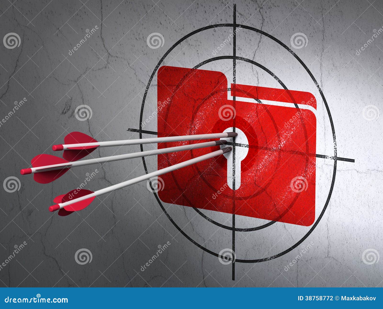 Finance Concept: Arrows in Folder with Keyhole Target on Wall Stock ...