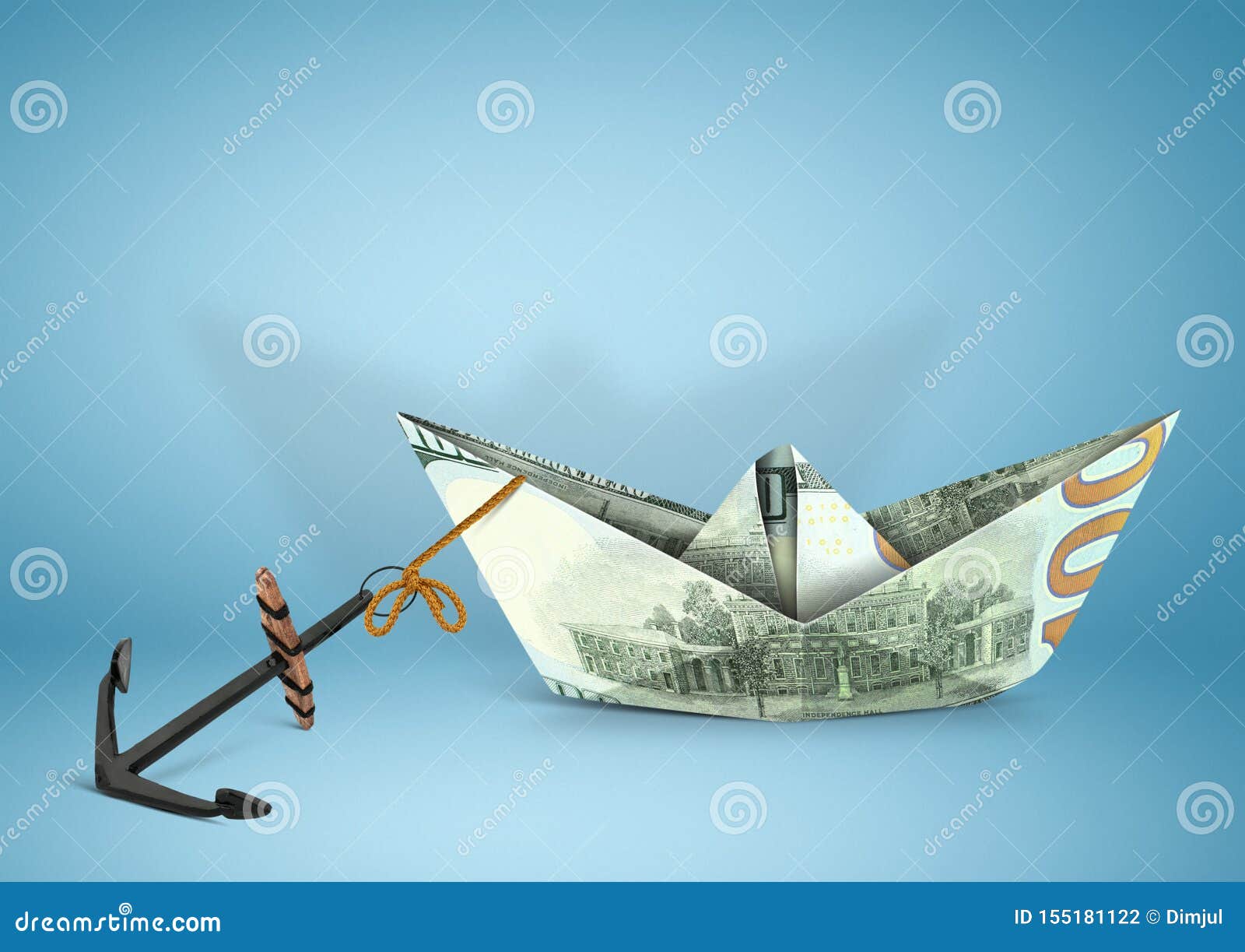Finance Concept, Ship Made of Money with Anchor, Copy Space Stock Photo ...