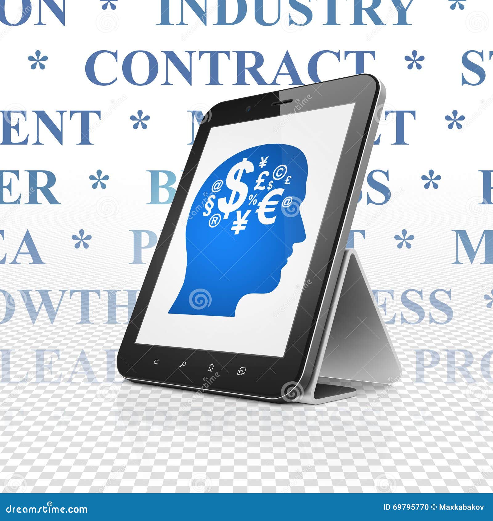Finance Concept: Tablet Computer with Head with Finance Symbol on ...