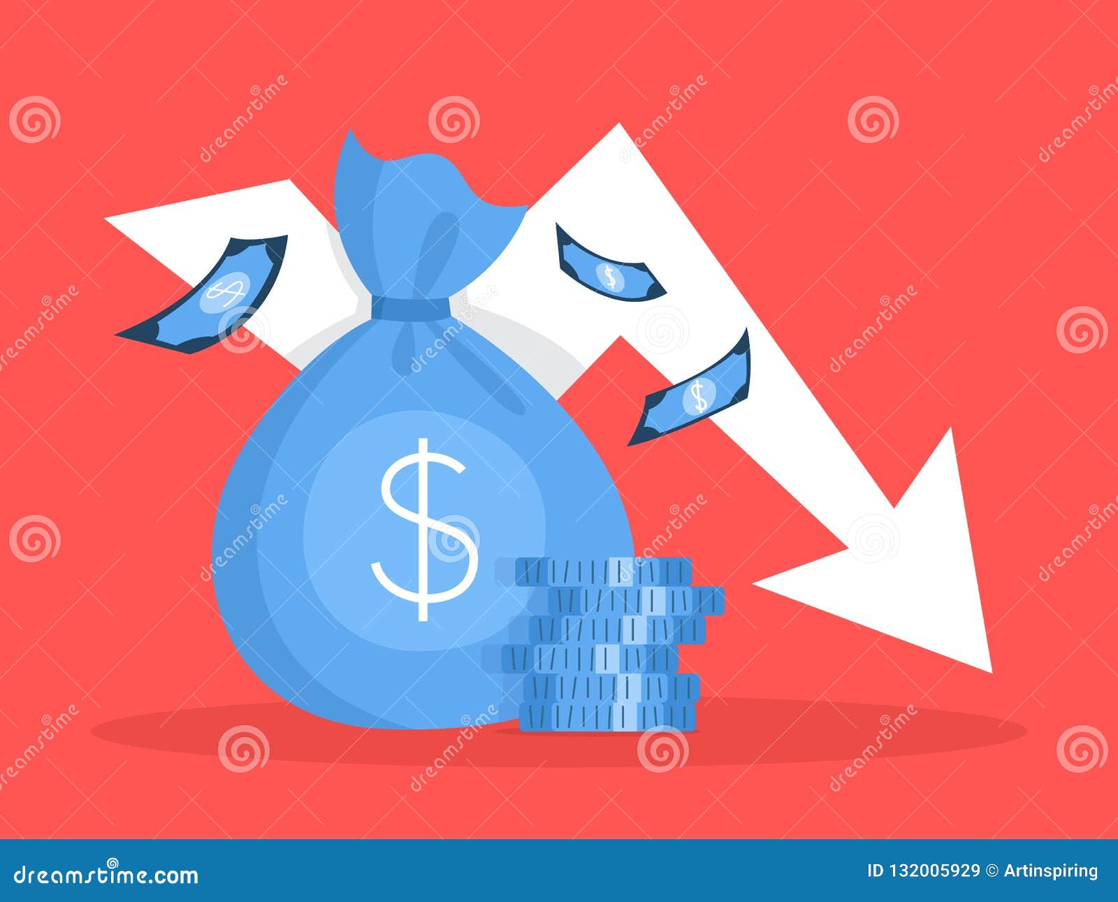 Finance Crisis with Falling Down Graph and Money Decrease Stock Vector ...