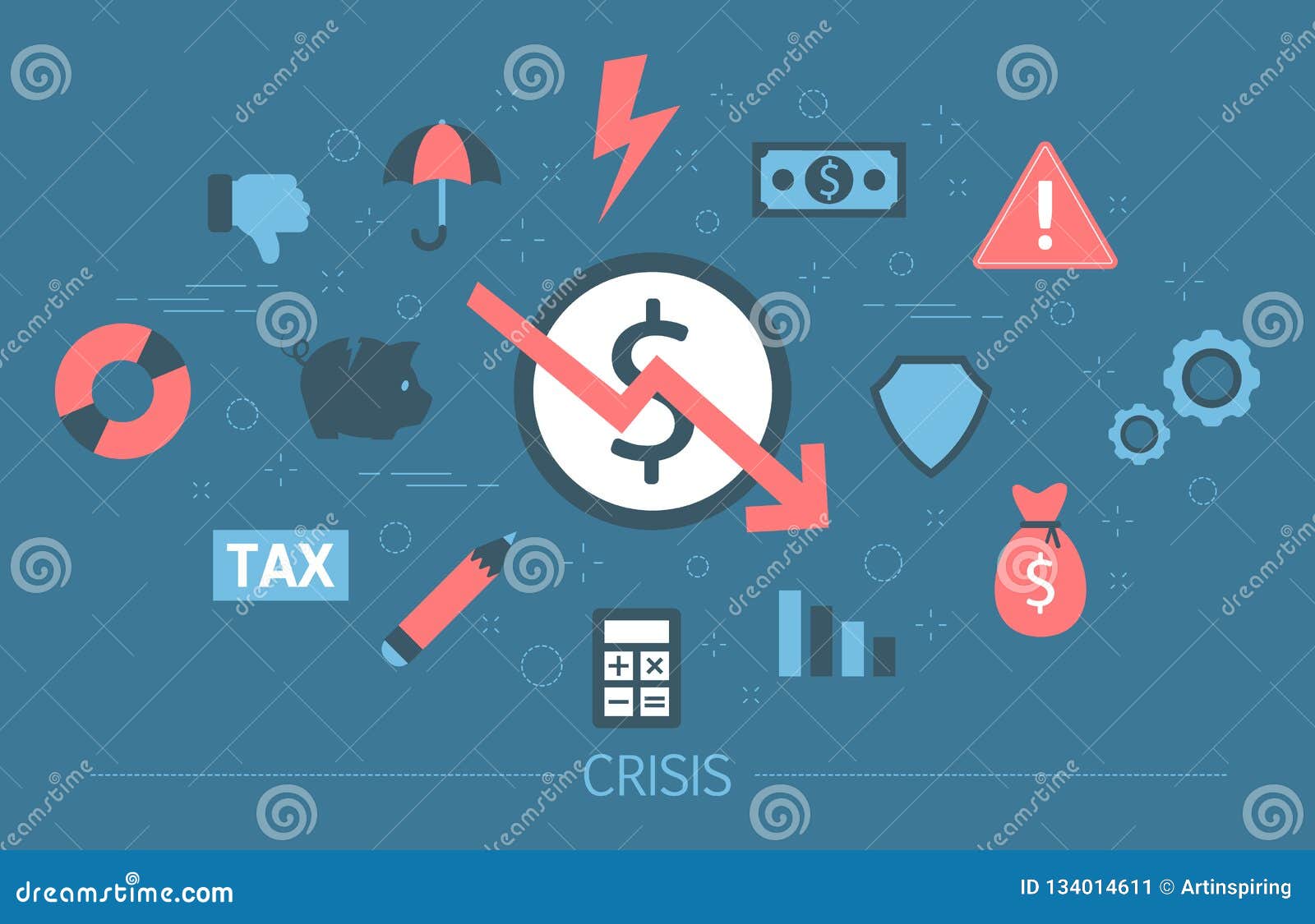 Finance Crisis with Falling Down Graph and Money Decrease Stock Vector - Illustration of concept ...