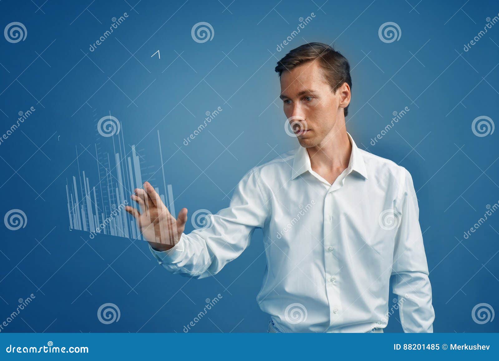 Finance Data Concept. Man Working with Analytics. Chart Graph ...