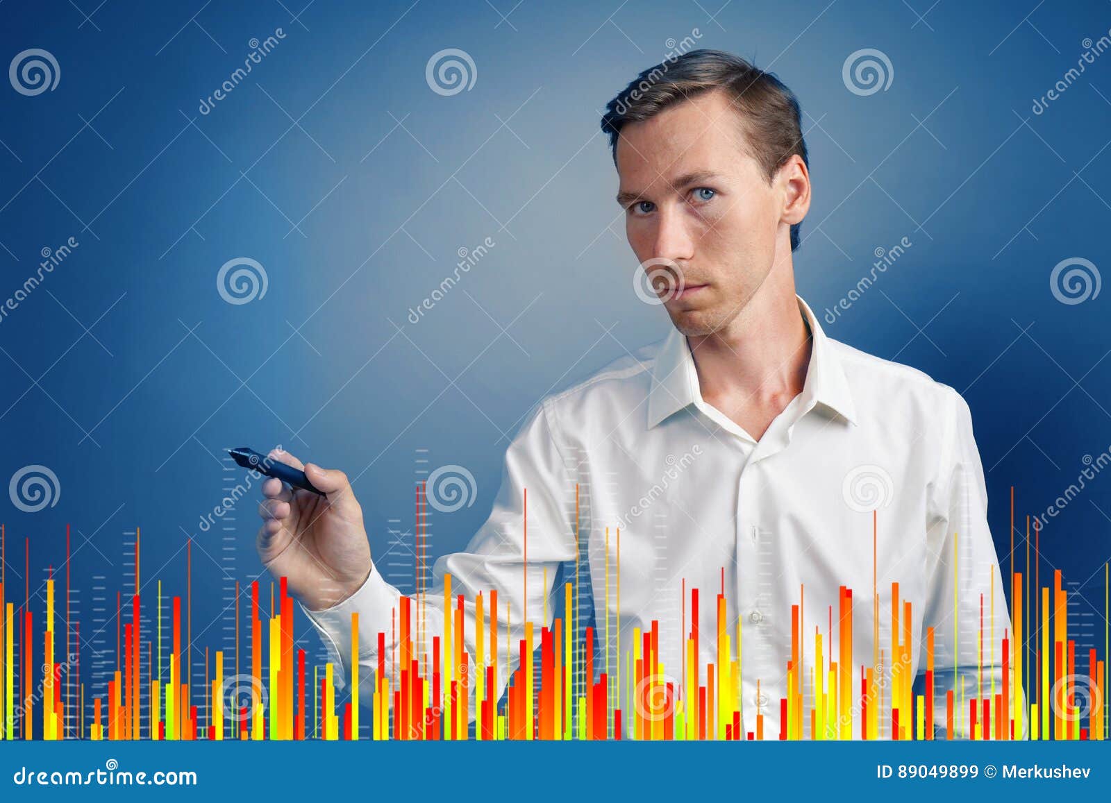 Finance Data Concept. Man Working with Analytics. Chart Graph ...