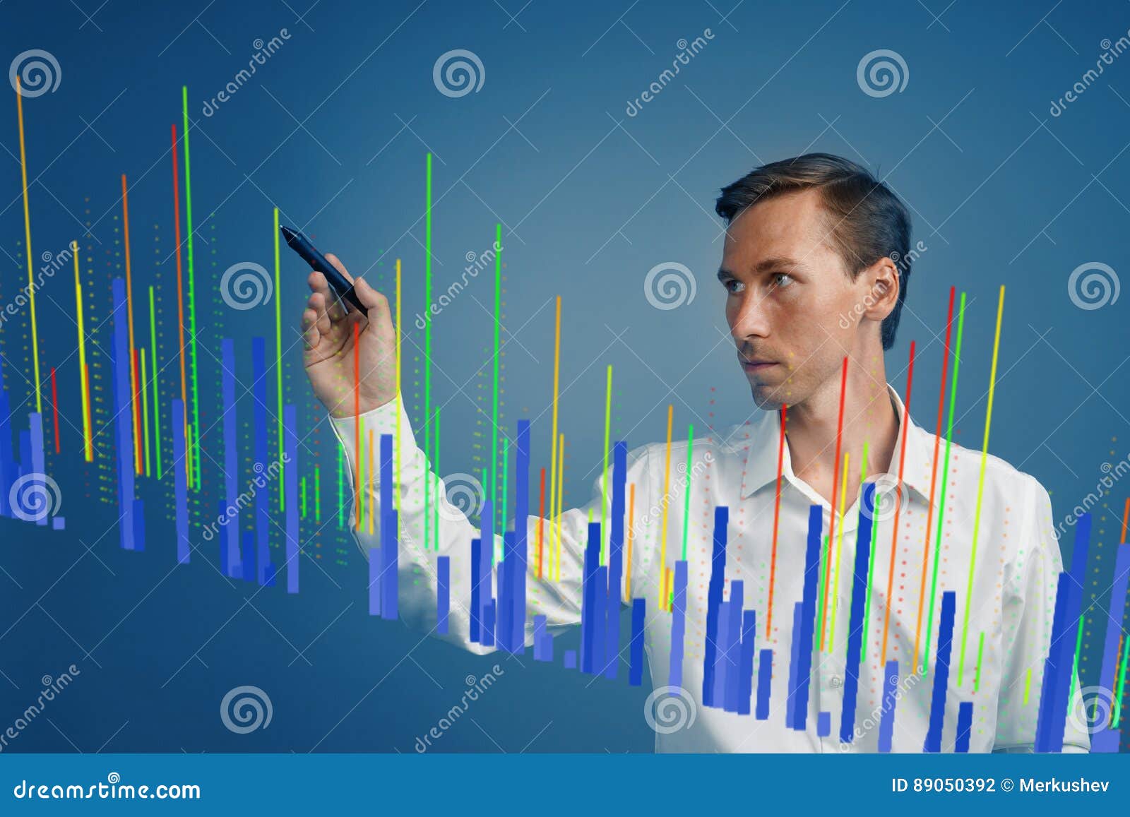 Finance Data Concept. Man Working with Analytics. Chart Graph ...