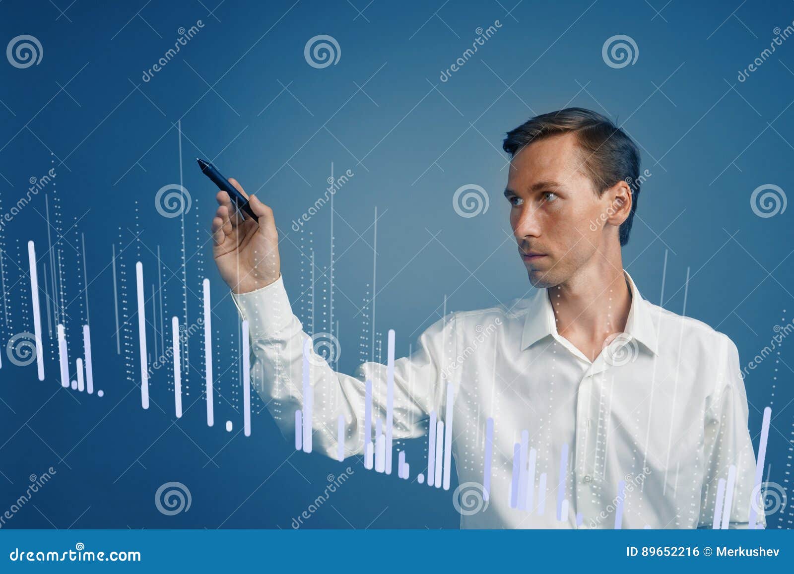Finance Data Concept. Man Working with Analytics. Chart Graph ...