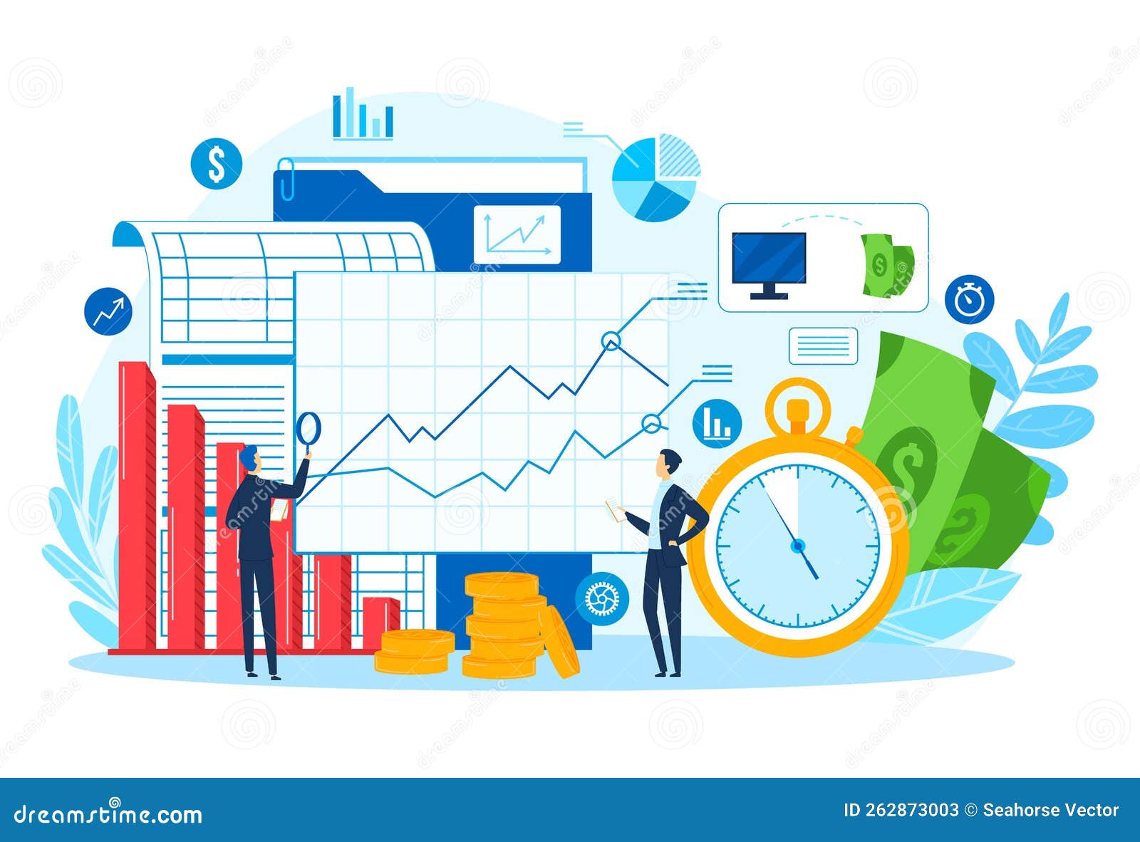 Finance Diagram and Flat Business Chart, Vector Illustration. People ...