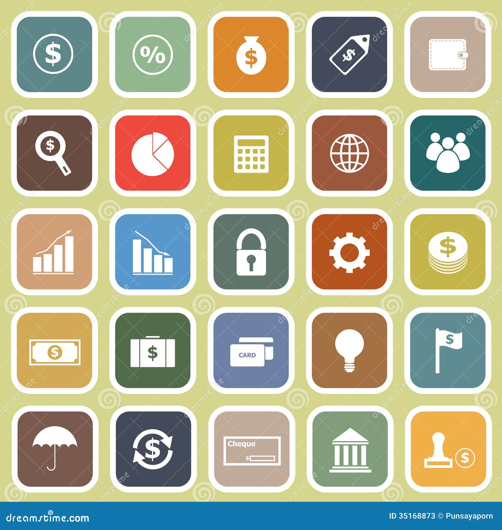 Finance Flat Icons on Yellow Background Stock Vector - Illustration of ...