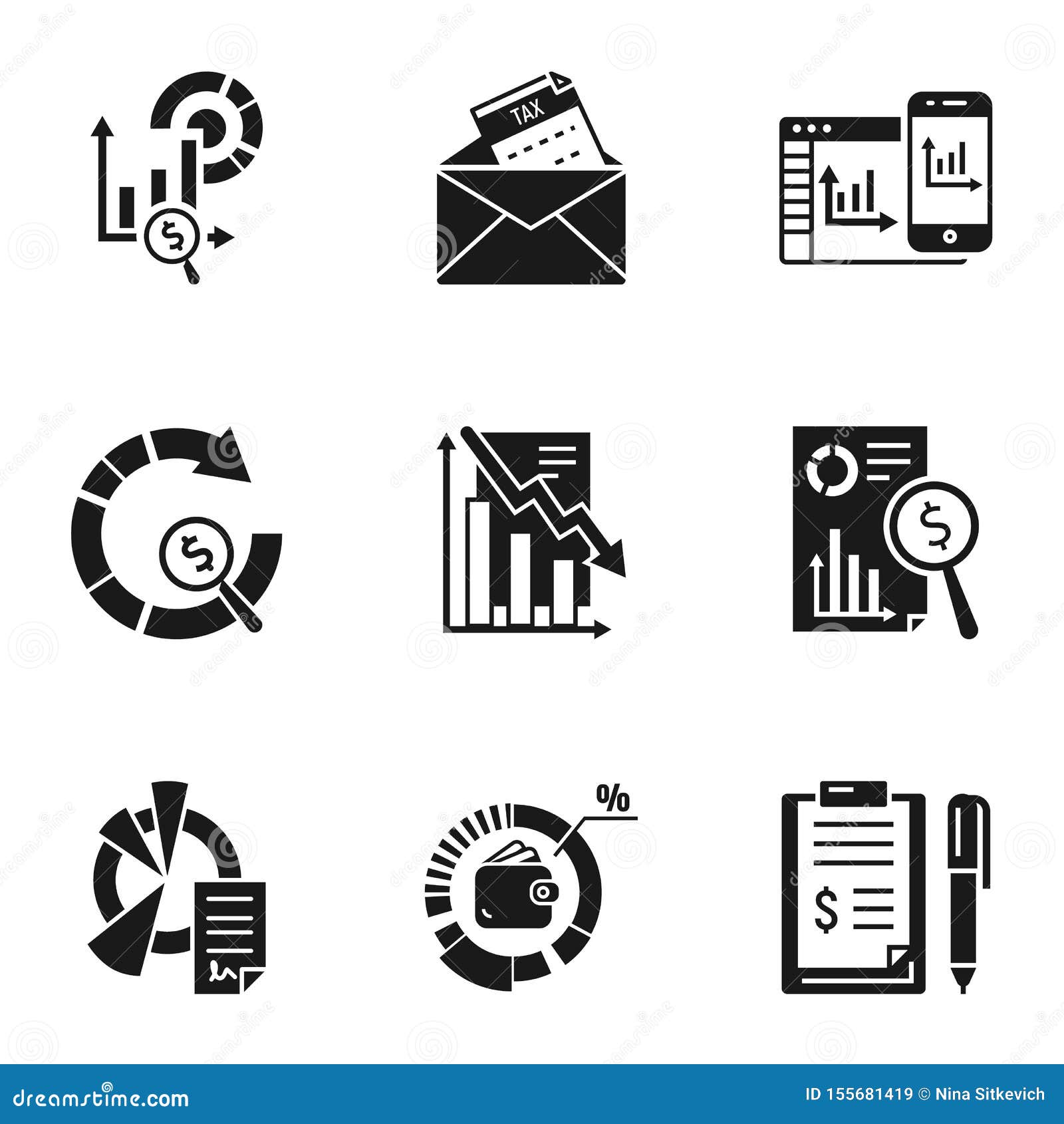 Finance Graph Icon Set, Simple Style Stock Vector - Illustration of ...