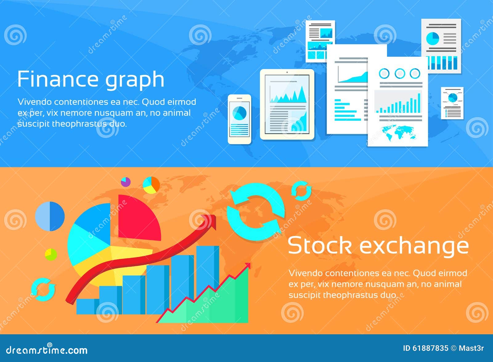 Finance Graph Stock Exchange Chart Web Banner Set Stock Vector ...