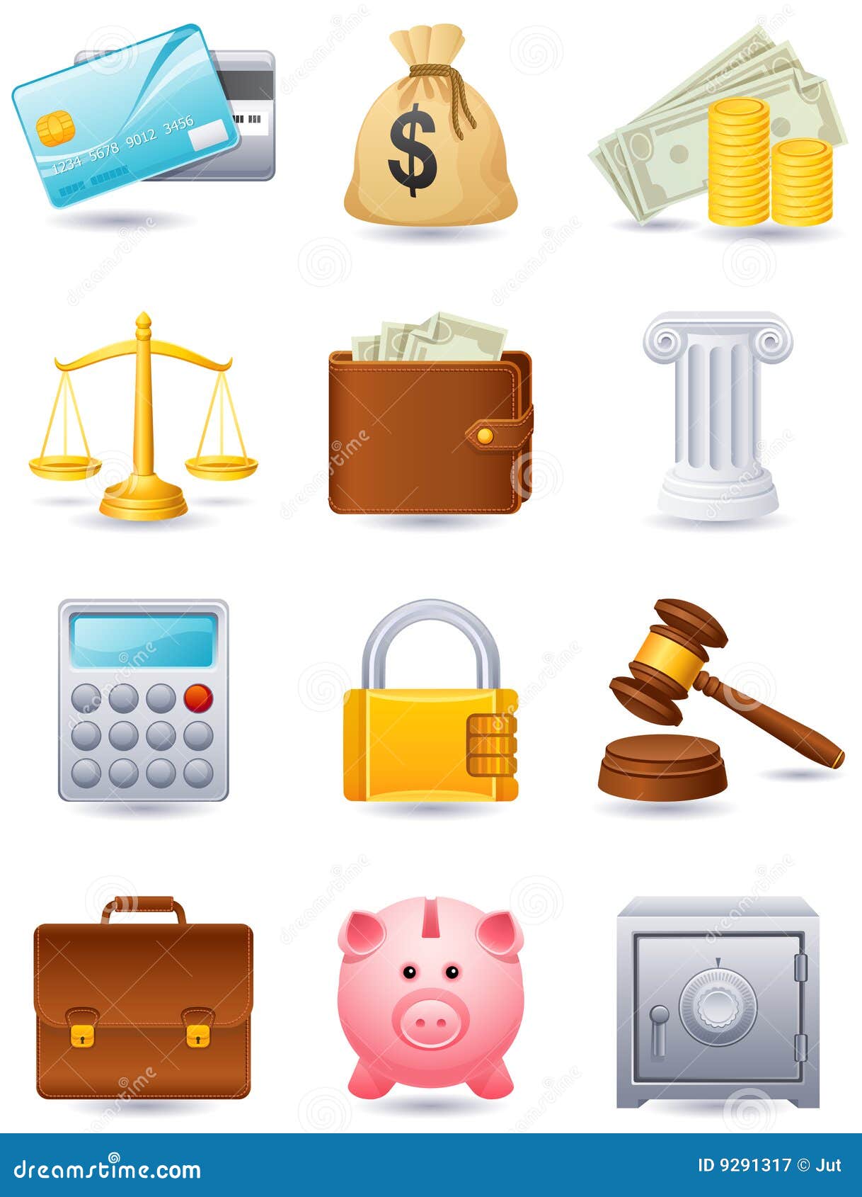 Finance Icon Set. Bank Icon Set With Bank Rubber, Safe, Piggy Bank Icon ...