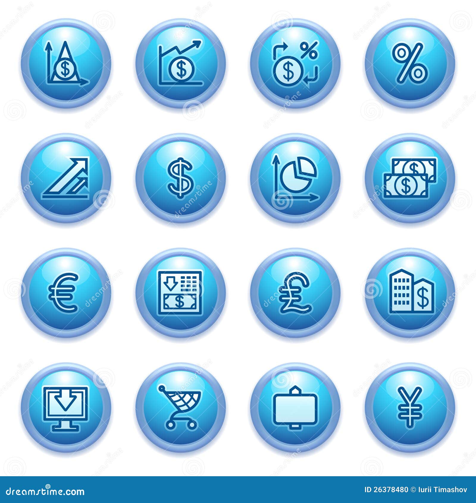 Finance Icons on Blue Buttons. Stock Vector - Illustration of blue ...