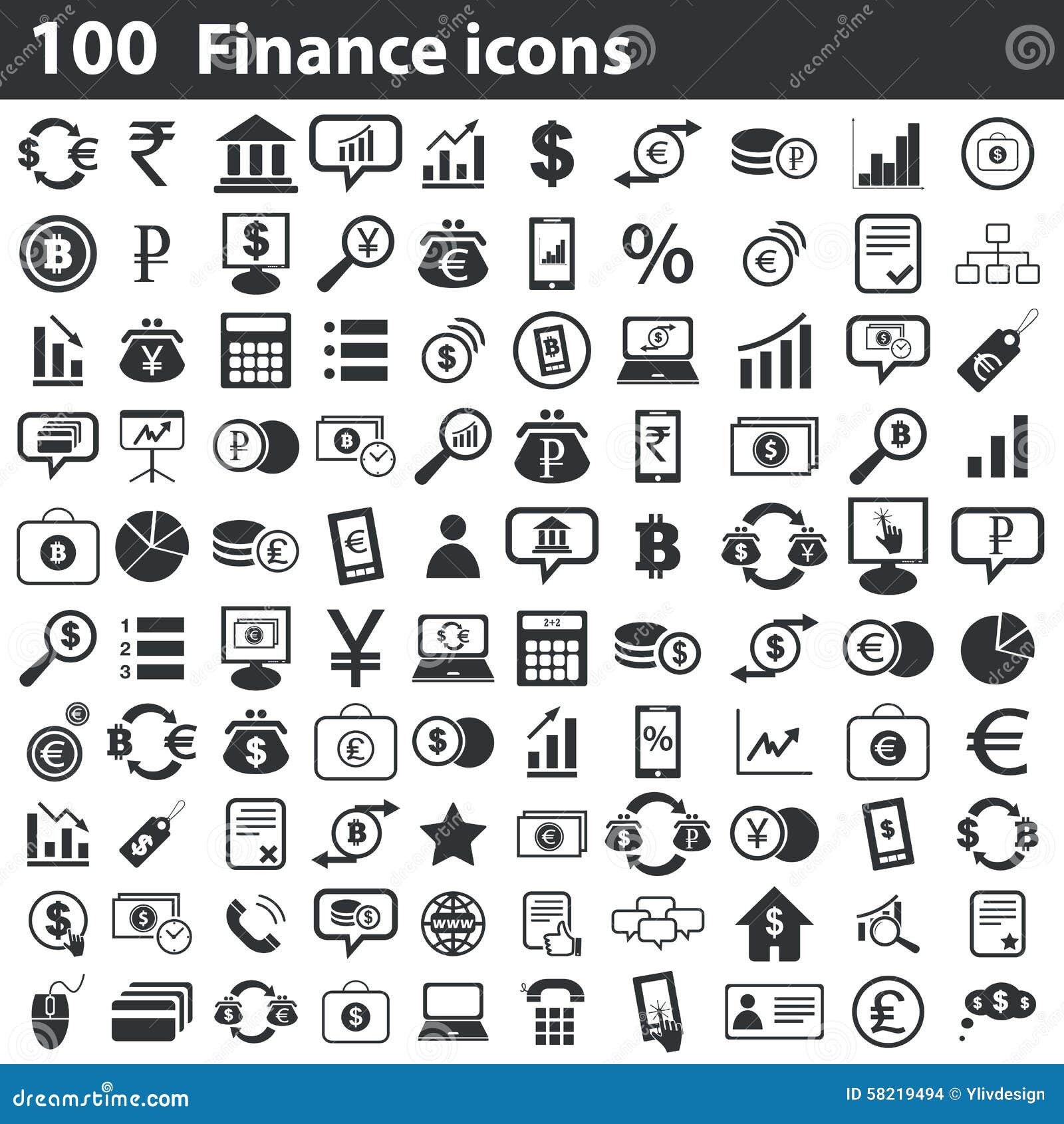 100 finance icons set stock vector. Illustration of graphic - 58219494