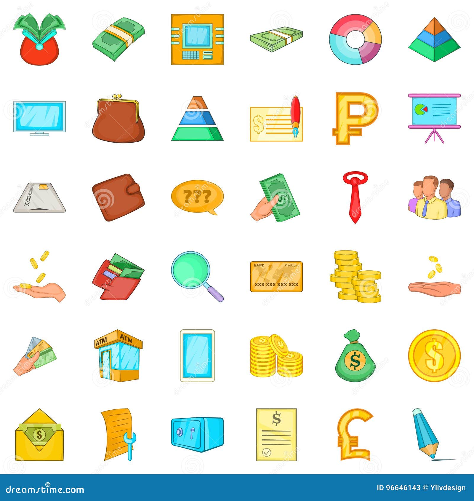 Finance Icons Set, Cartoon Style Stock Vector - Illustration of letter ...