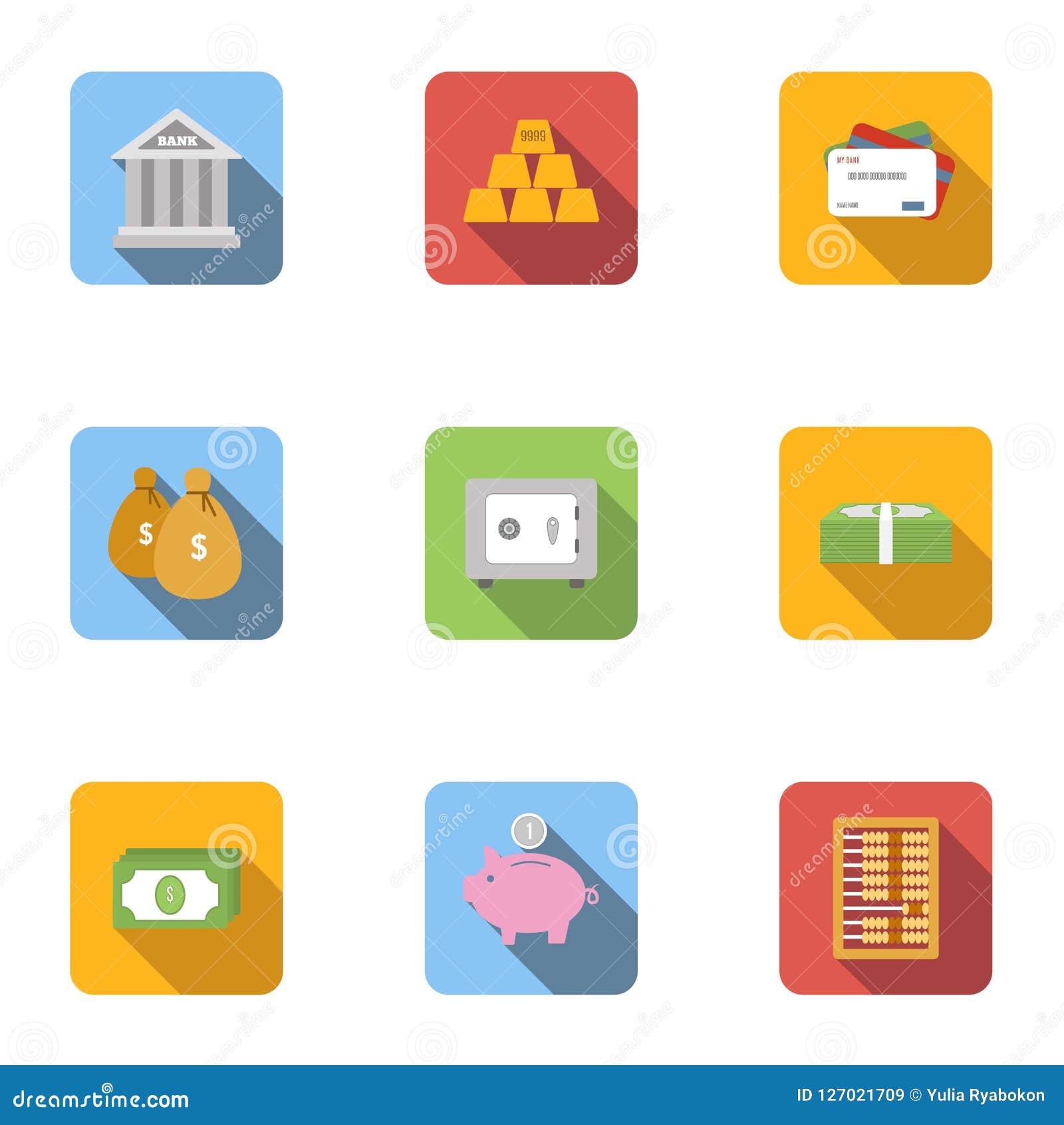 Finance Icons Set, Flat Style Stock Illustration - Illustration of flat ...