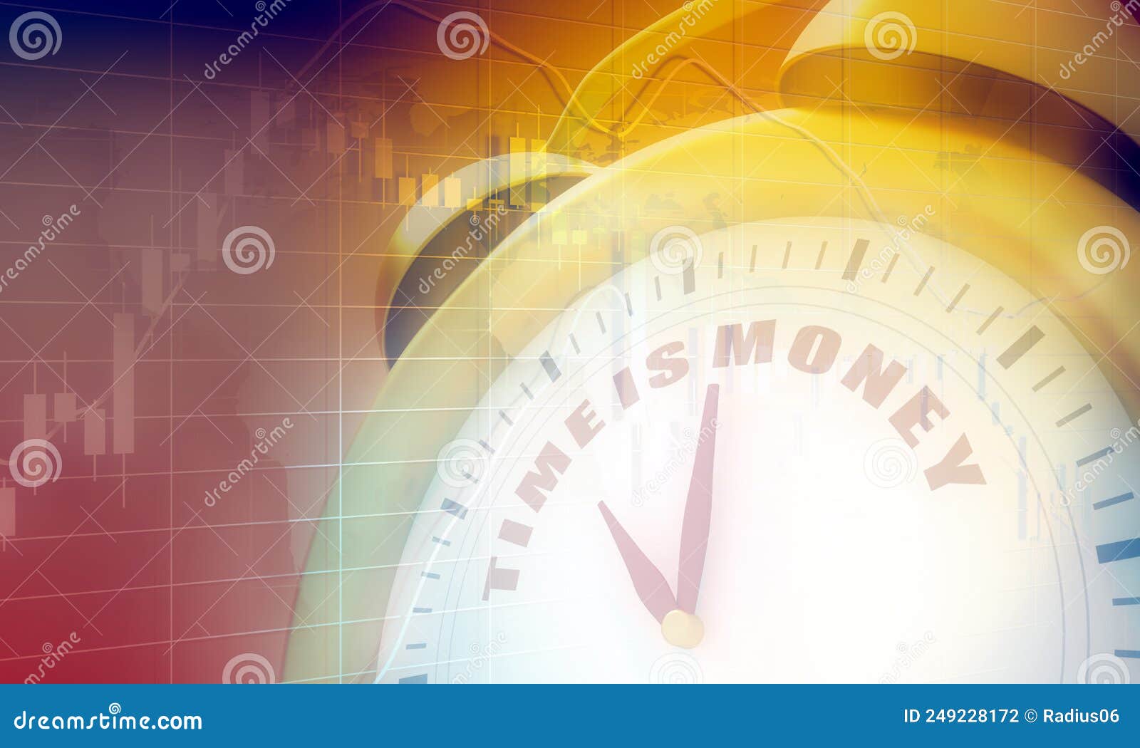 Finance Management Concept. Alarm Clock with Time is Money Text. 3D ...