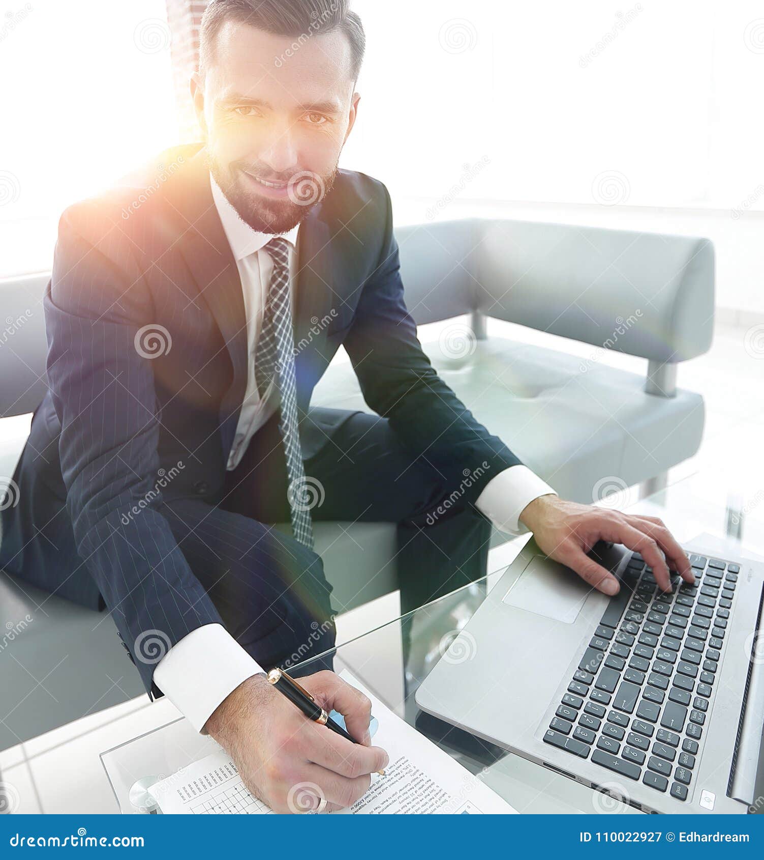 Finance Manager Working with Business Graphics on a Laptop Stock Image ...