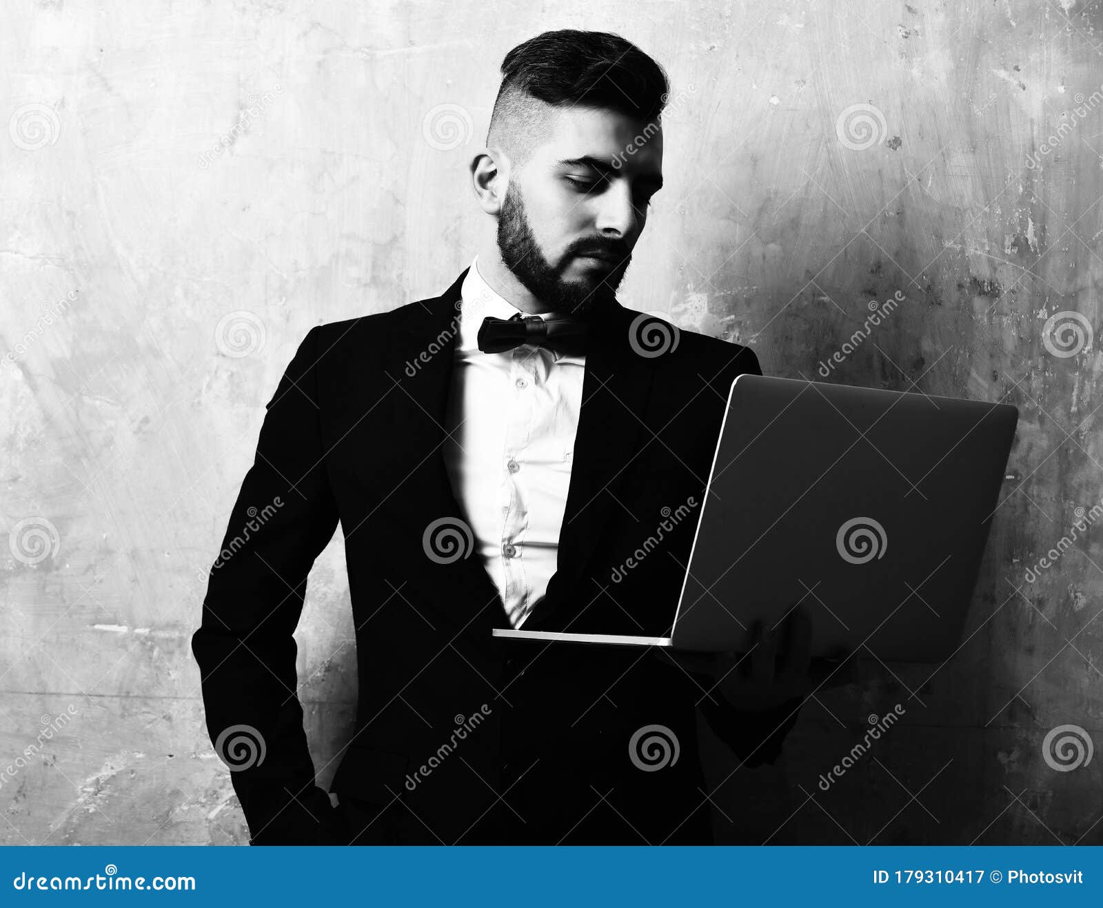 Finance or Office Manager with Serious Face Expression and Laptop Stock ...