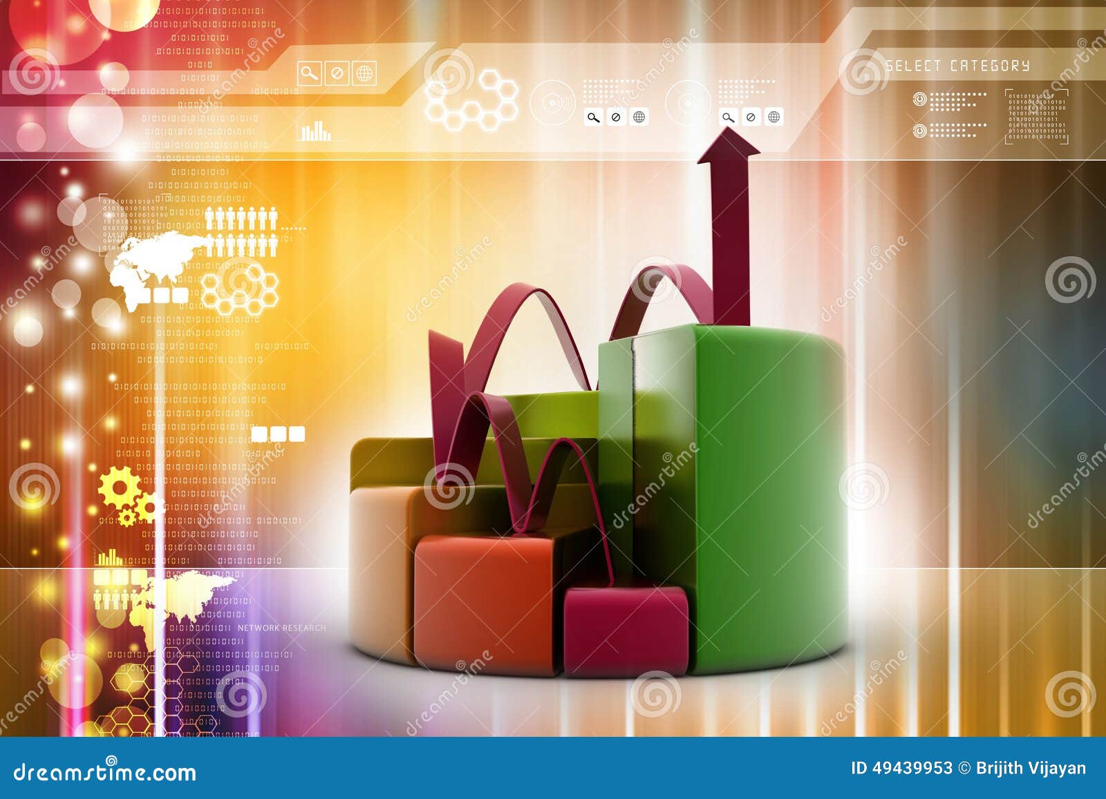 Finance Pie and Bar Chart Graphs with Growing Arrow Stock Illustration ...