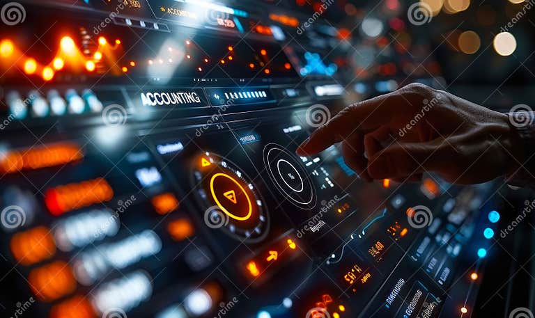 Finance Professional Interacts with Futuristic Accounting Interface ...