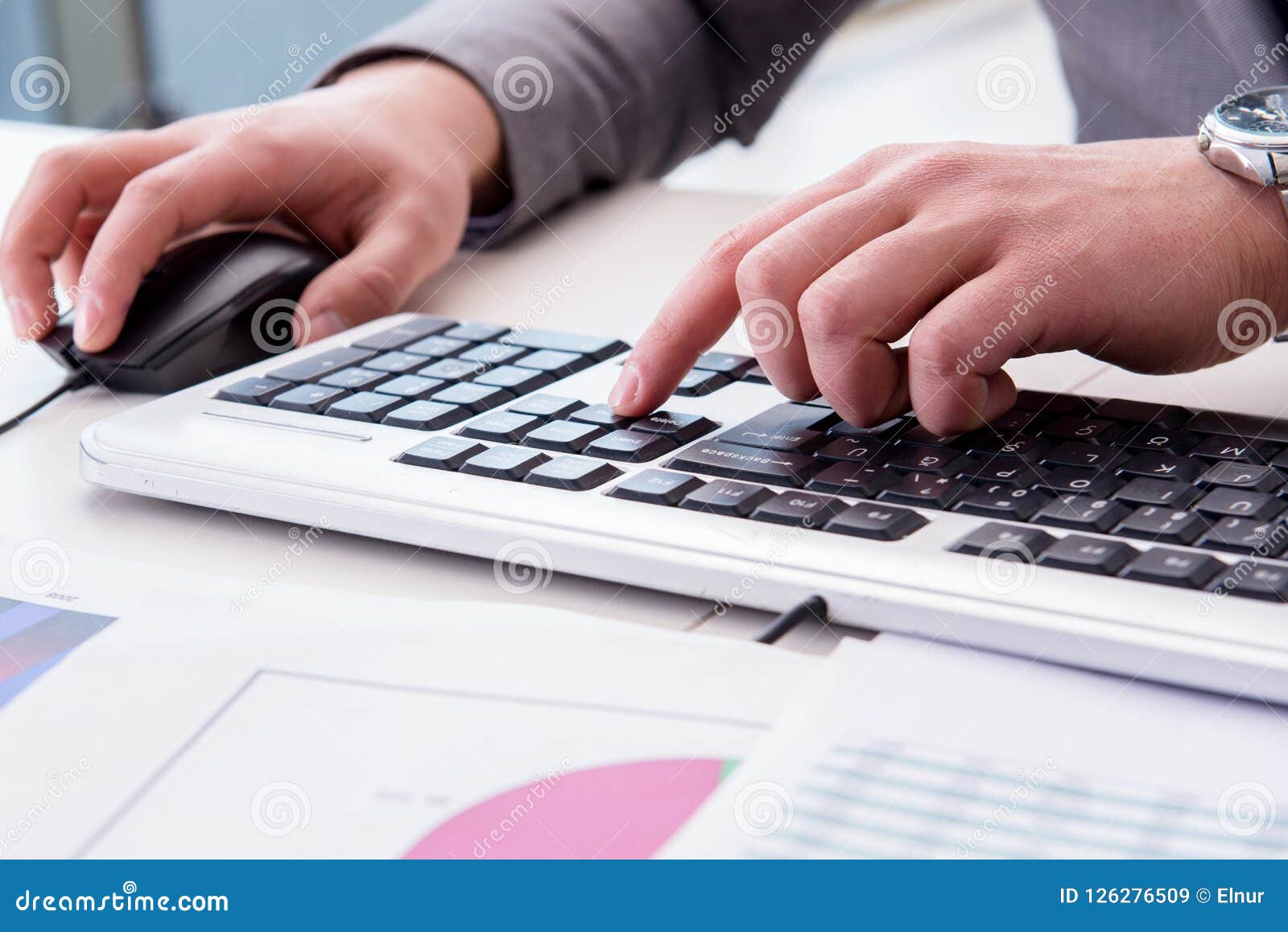 The Finance Professional Working on Keyboard with Reports Stock Image ...