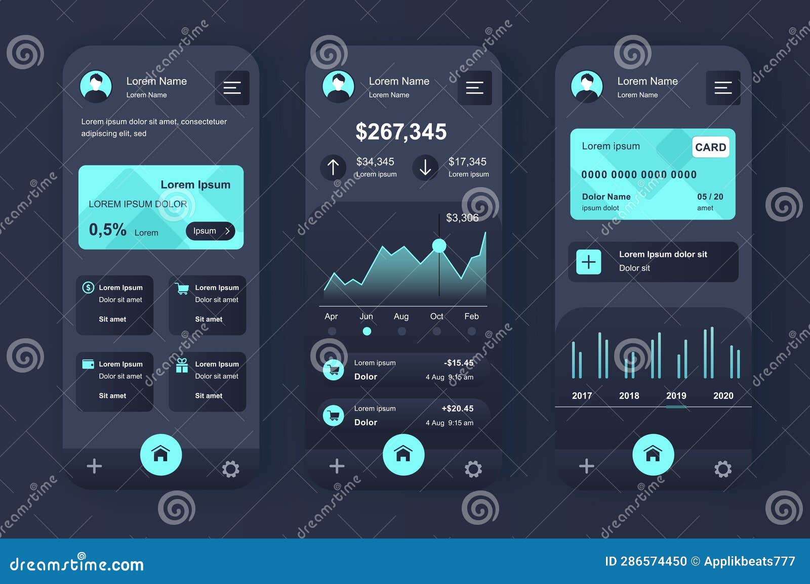Finance Services Unique Neomorphic Design Kit for Mobile App. Online Banking Screen with Charts ...