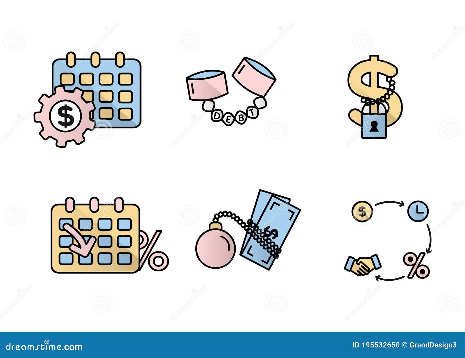 Finance. Vector Illustration Set of Debt Icons, Debt Restructuring ...